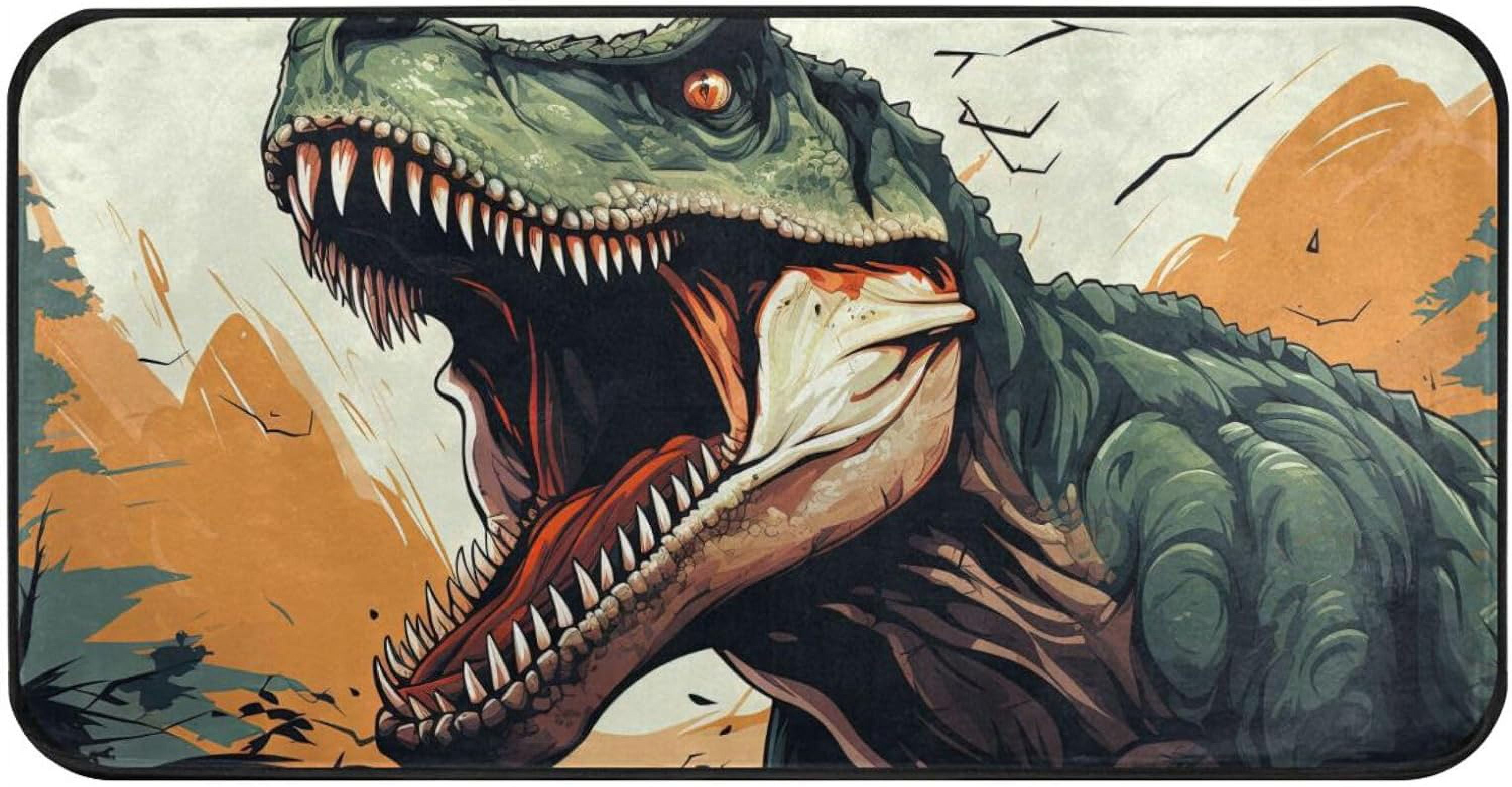 SKYSONIC Fierce Rex Dinosaur Area Rug 39×20 in, Stain Resistant Carpet ...