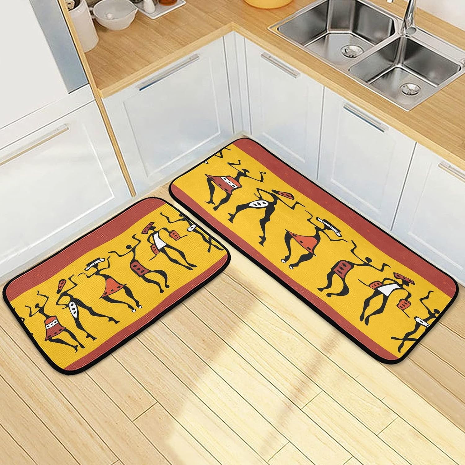 SKYSONIC Figures of African Kitchen Rugs and Mats 2 Pcs, Tribal Dancer ...