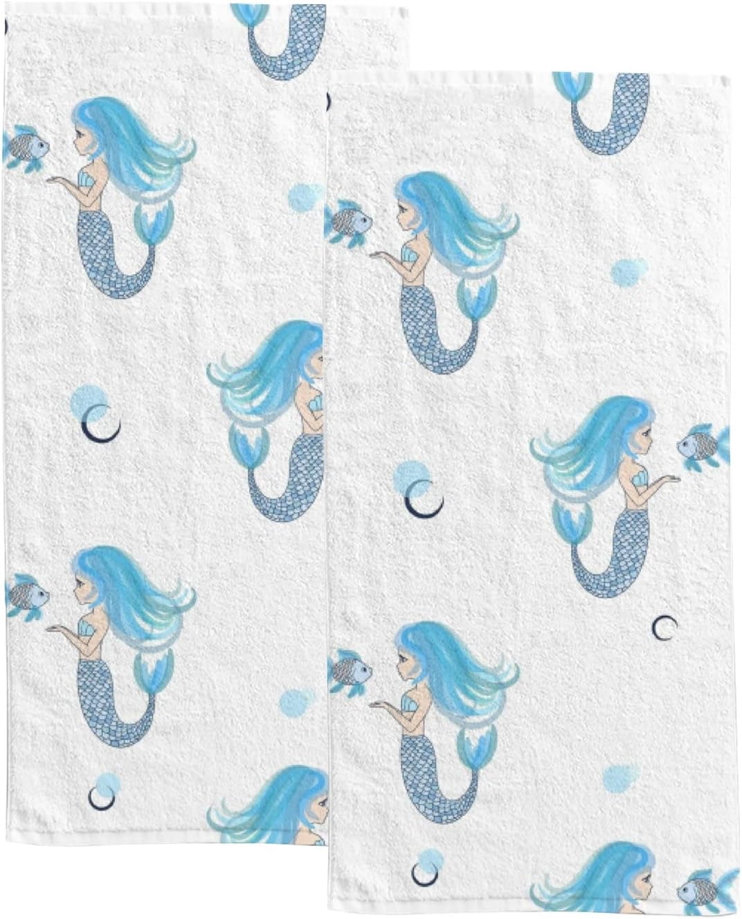 SKYSONIC Fingertip Hand Towels Set of 2 Pcs Mermaid Fish Absorbent Face ...