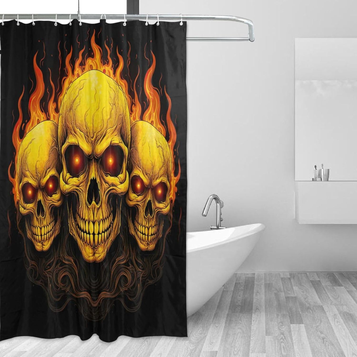 SKYSONIC Fire Skull Shower Curtain, Waterproof Fabric Shower Curtains ...