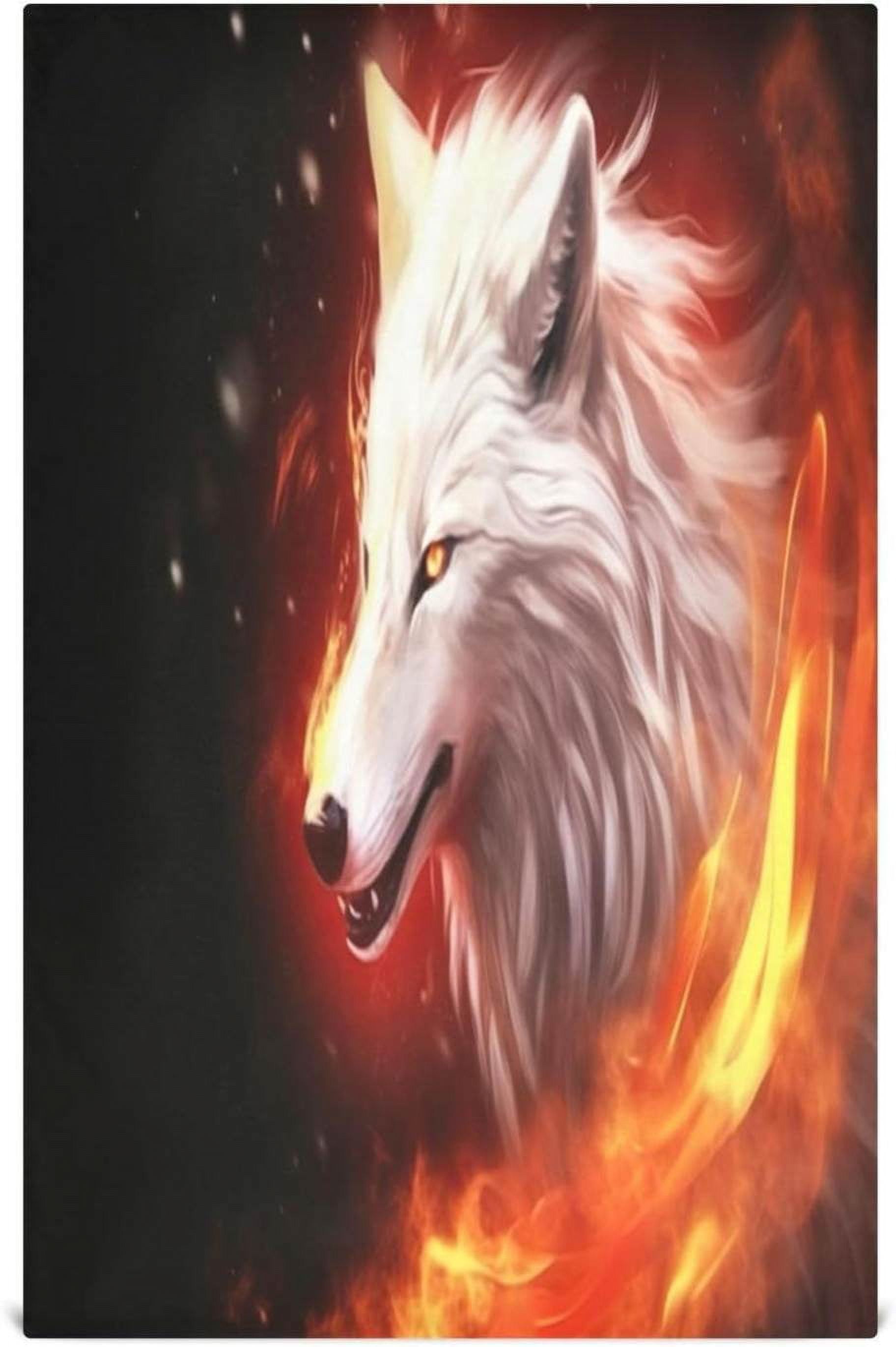 SKYSONIC Fire White Wolf Kitchen Towels, 18 x 28 Inch Super Soft and ...