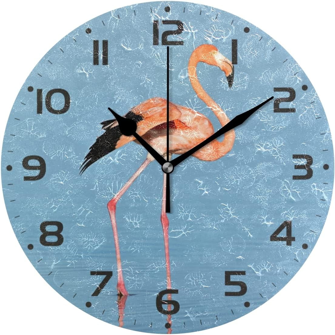 SKYSONIC Flamingo Blue Sea Wall Clock 10 Inch Silent Non Ticking Round ...