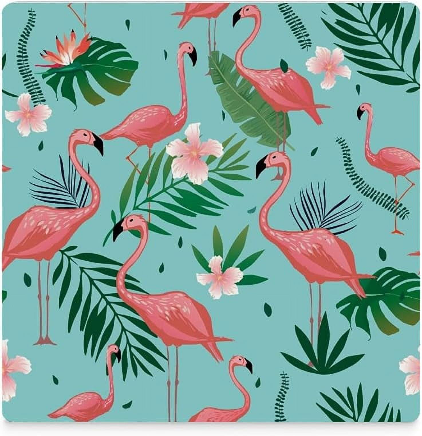 SKYSONIC Flamingo Flower Leaf Printed Square Ceramic Coaster for Drinks ...