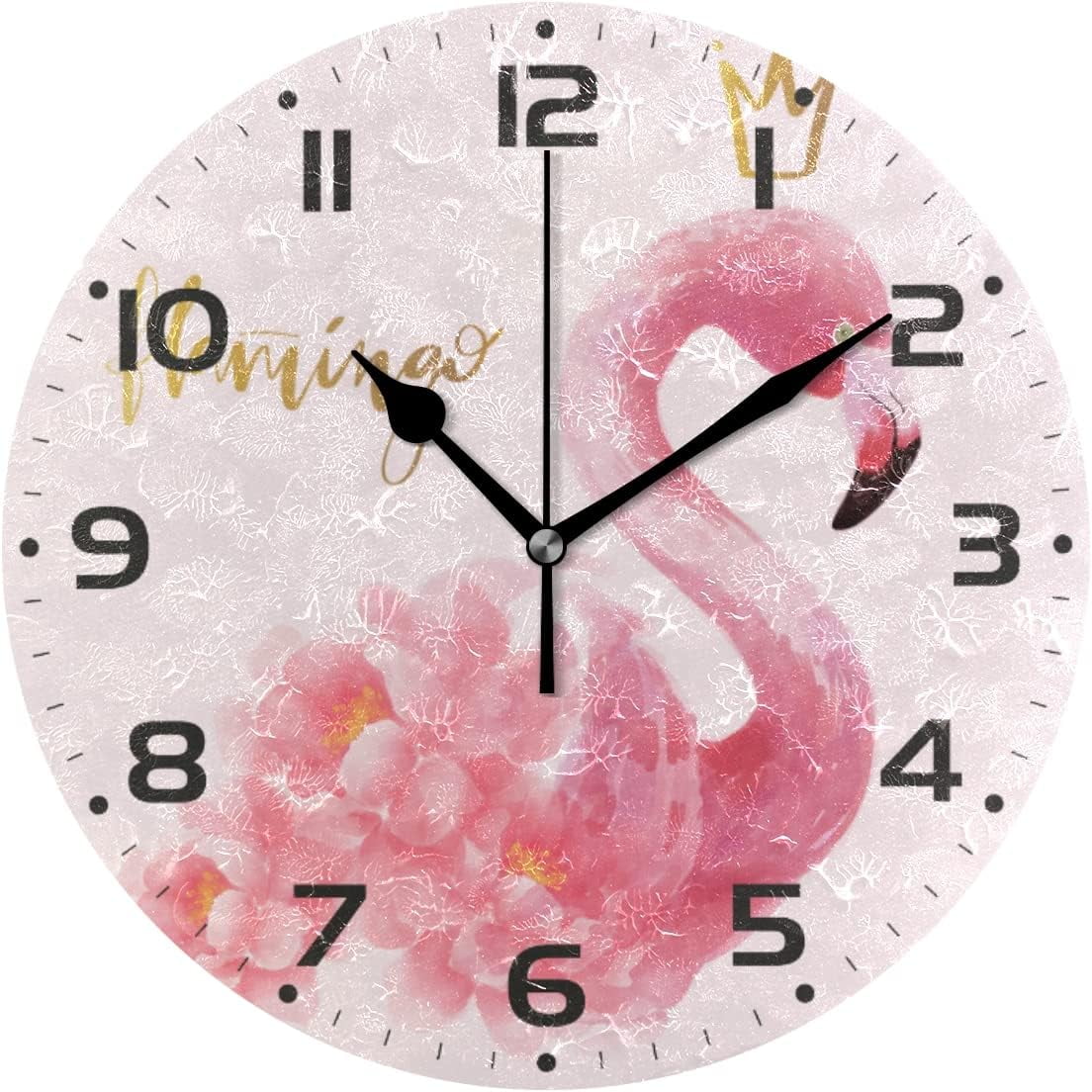 SKYSONIC Flamingo with Flowers Wall Clock 10 Inch Silent Non Ticking ...