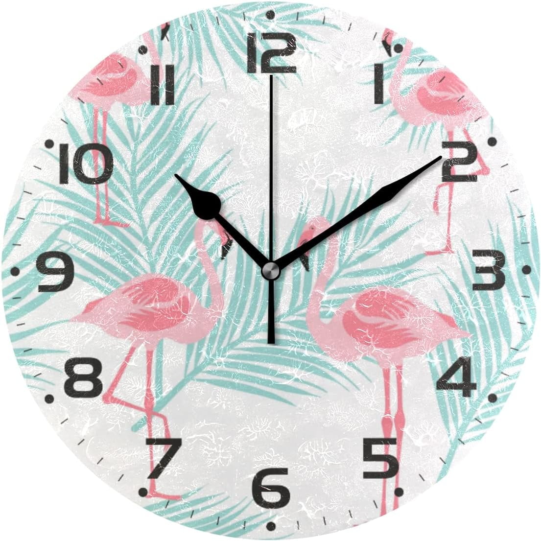 SKYSONIC Flamingo Pattern Wall Clock 10 Inch Silent Non Ticking Round ...