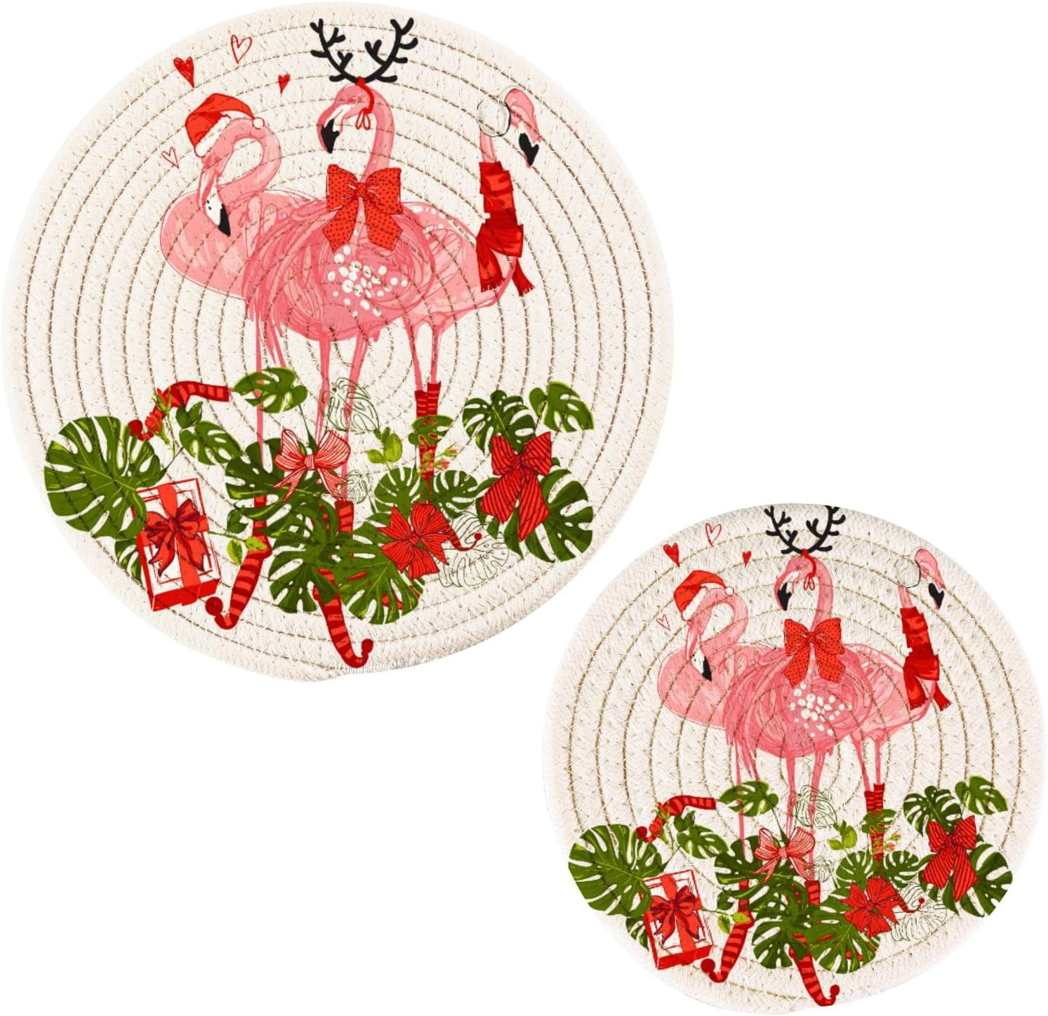 SKYSONIC Flamingo Pink Tropic Pot Holders Trivets, 2 Pcs Heat Resistant ...
