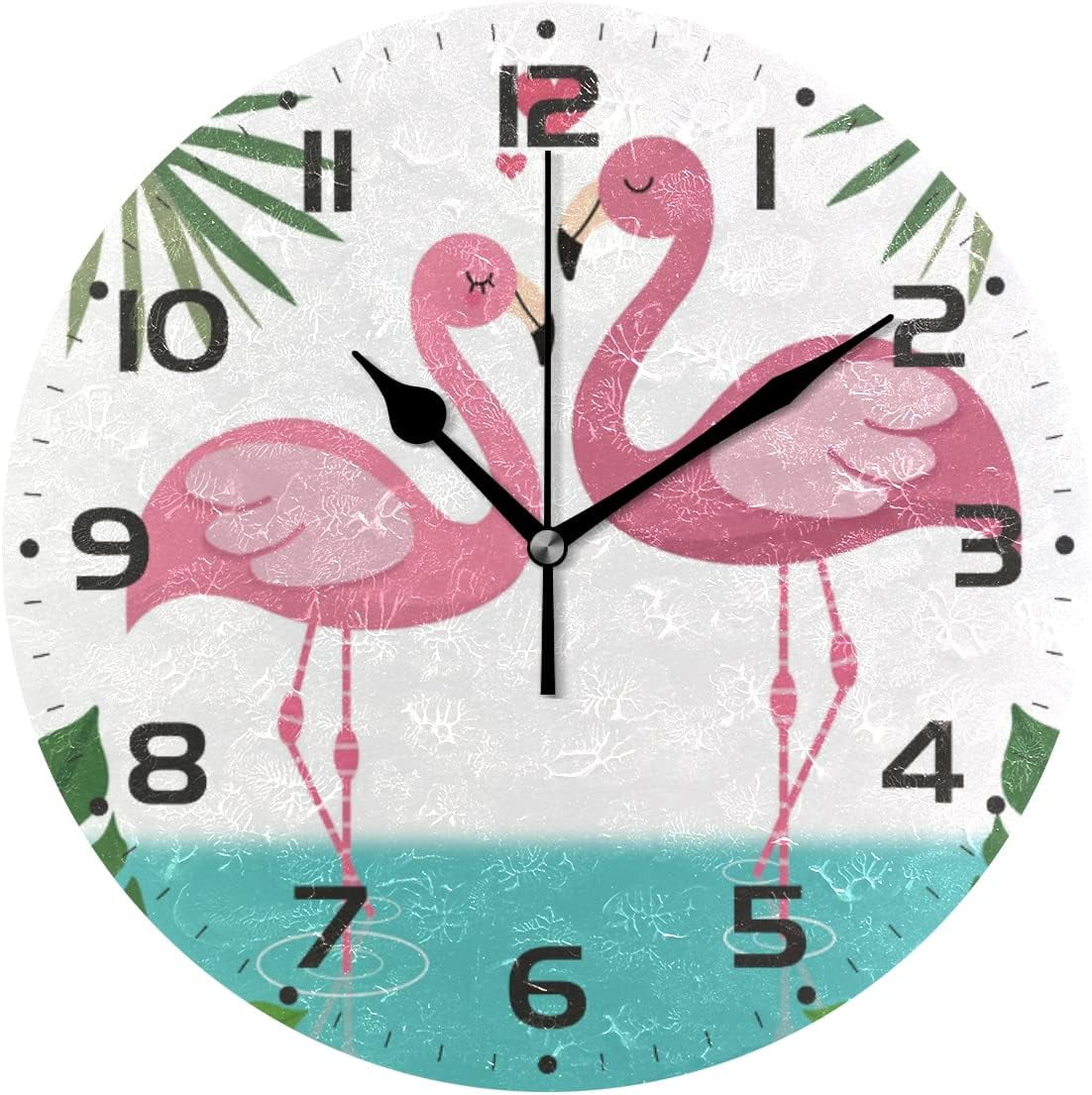 SKYSONIC Flamingo Tropical Big Leaves Wall Clock 10 Inch Silent Non ...