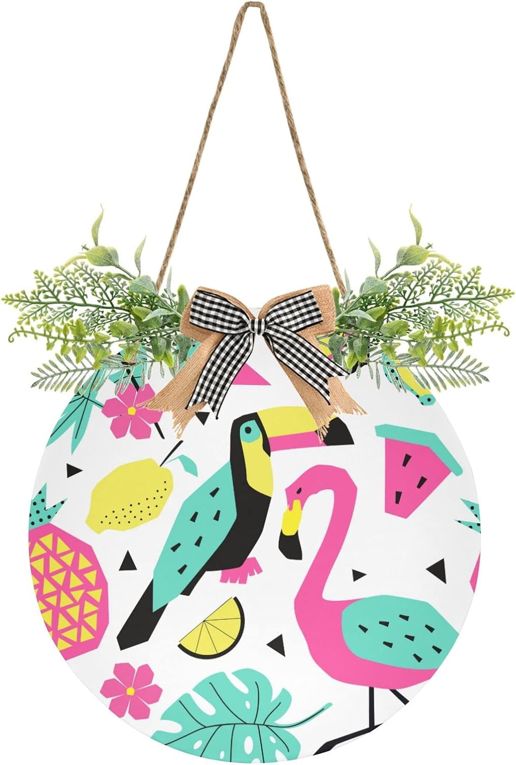 SKYSONIC Flamingo Welcome Sign for Front Door,All Seasons Welcome ...