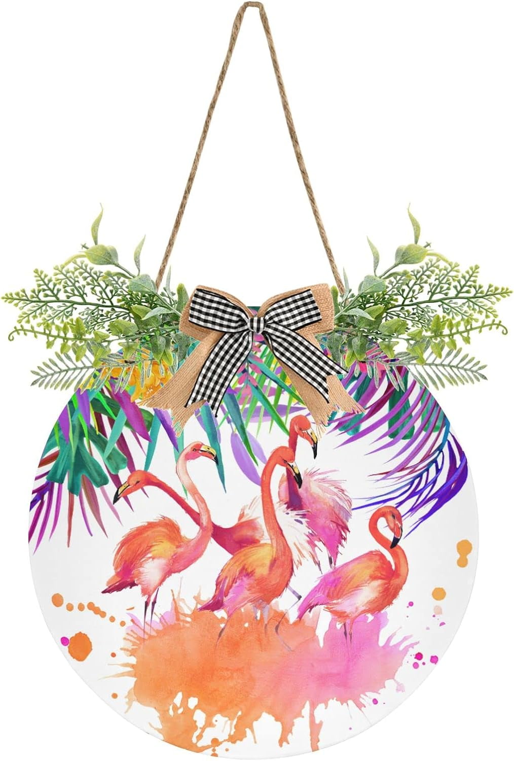 SKYSONIC Flamingo Welcome Sign for Front Door,All Seasons Welcome ...