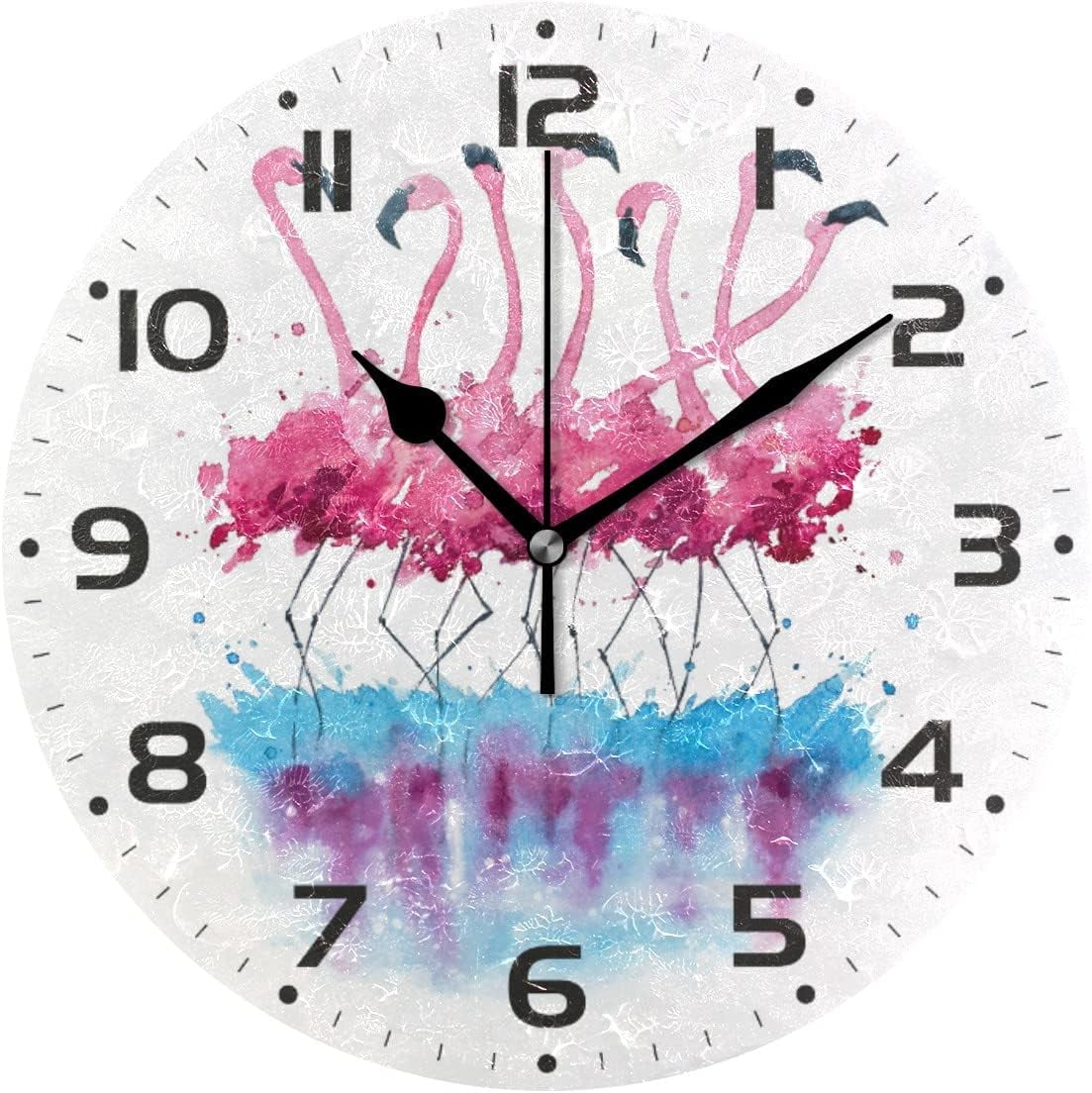 SKYSONIC Flamingos Watercolor Painting Wall Clock 10 Inch Silent Non ...
