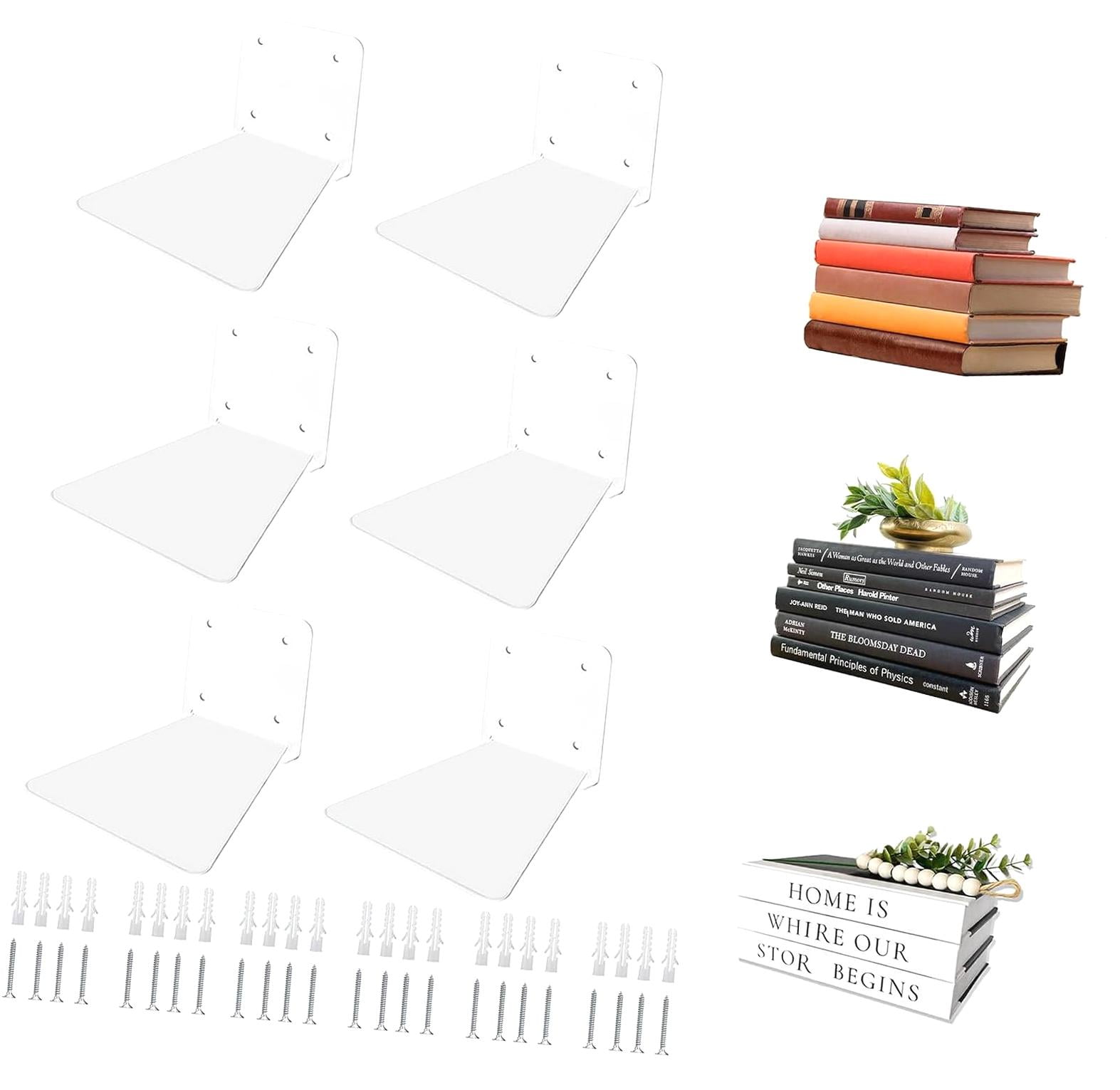 SKYSONIC Floating Book Shelf - White Metal Wall-Mounted Shelves for ...
