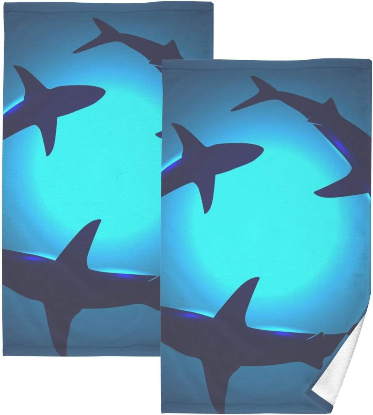 SKYSONIC Floating Sharks Hand Towels Set of 2 Soft Absorbent Towel Hand ...
