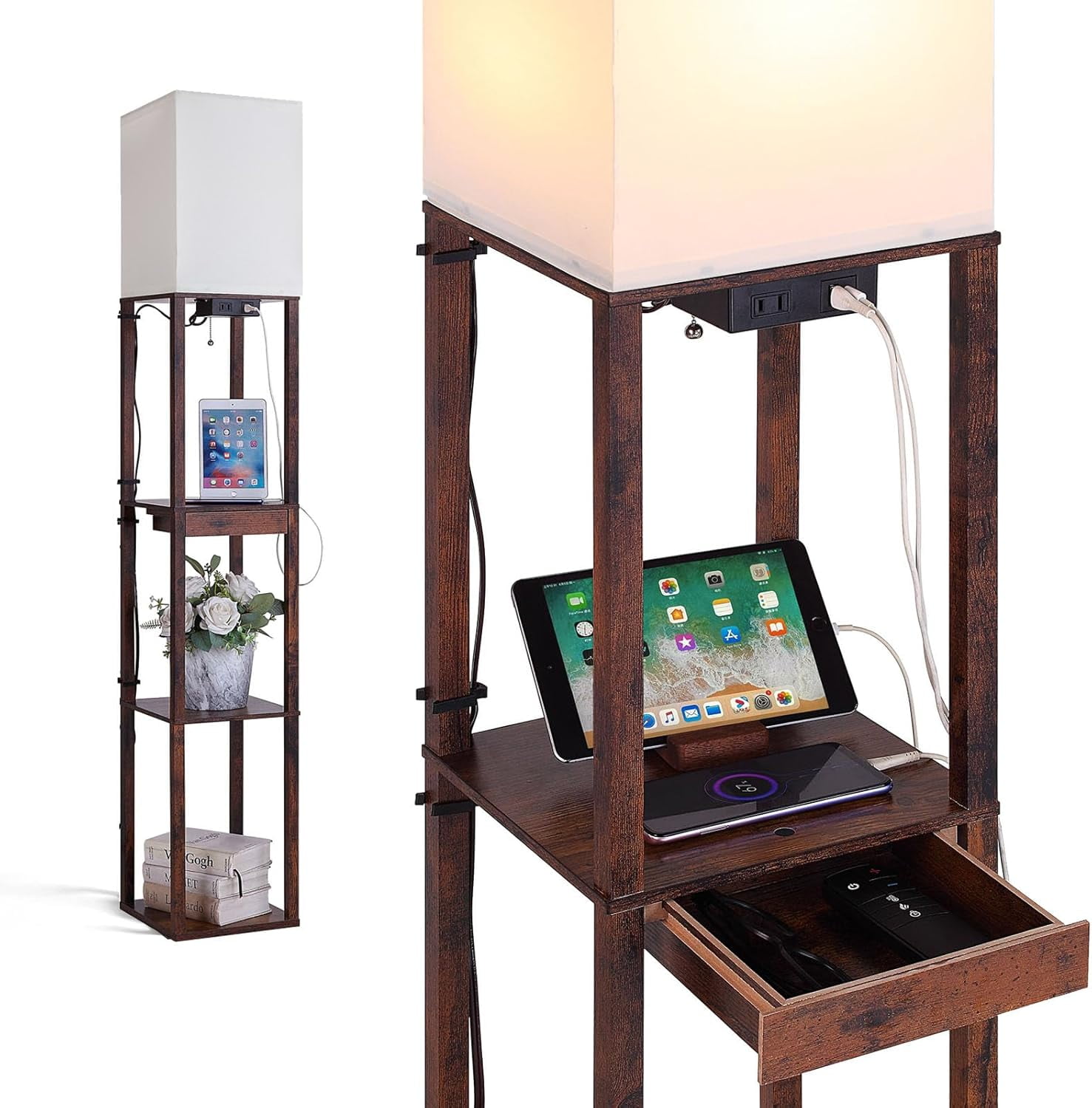 SKYSONIC Floor Lamp with Shelves, Sh Floor Lamps for Living Room with 2 ...