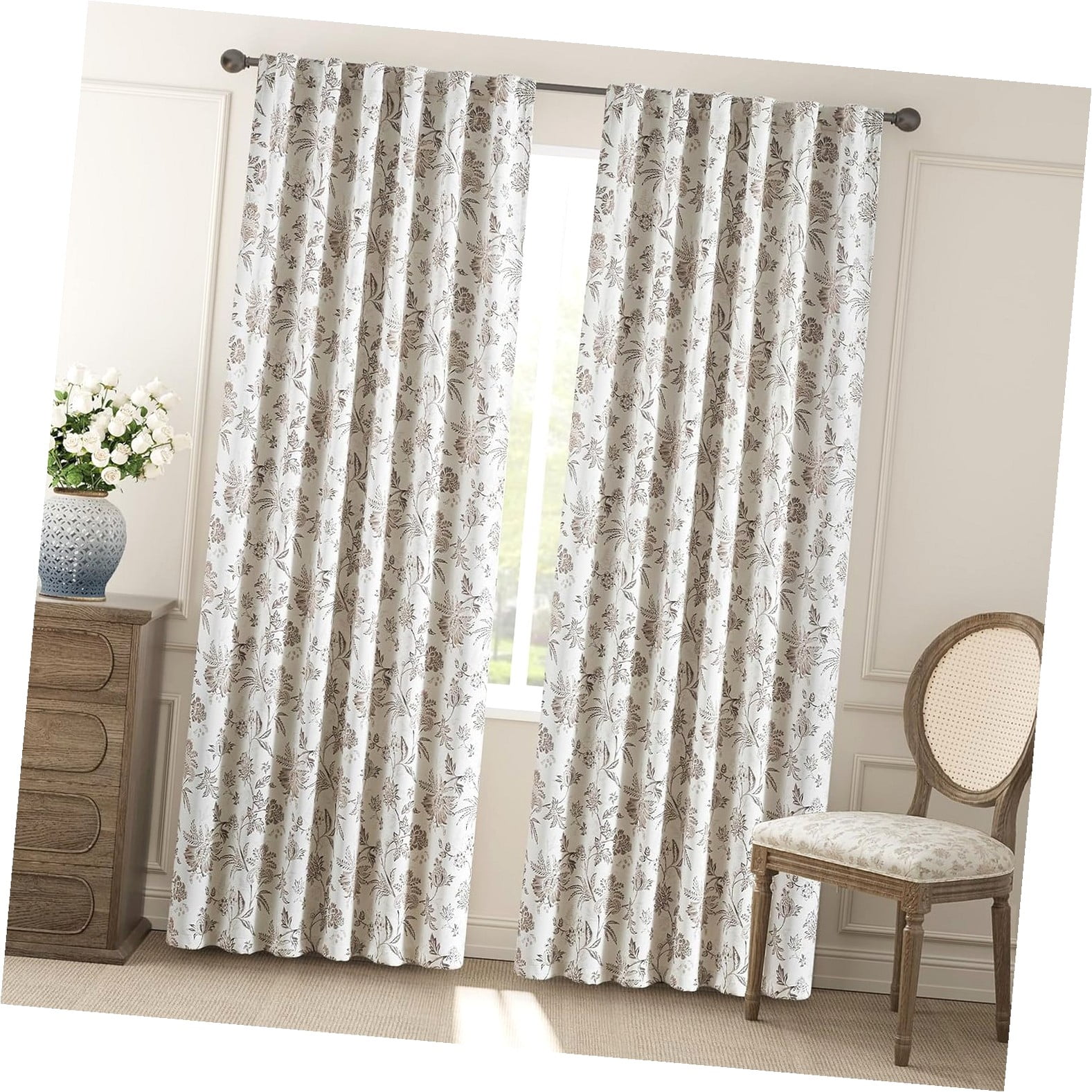 SKYSONIC Floral Curtains for Bedroom, 90 Inches Long Printed Out ...