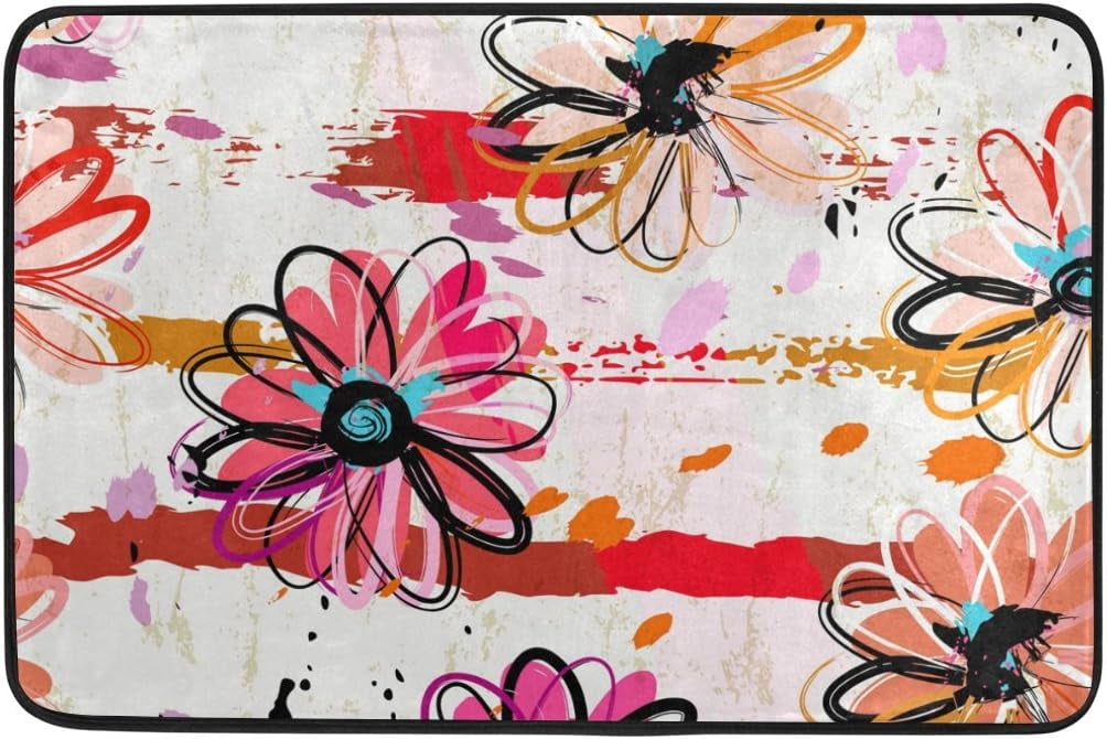 SKYSONIC Floral Seamless Pattern Area Rug Pad 23.6x15.7 inch, 100% ...