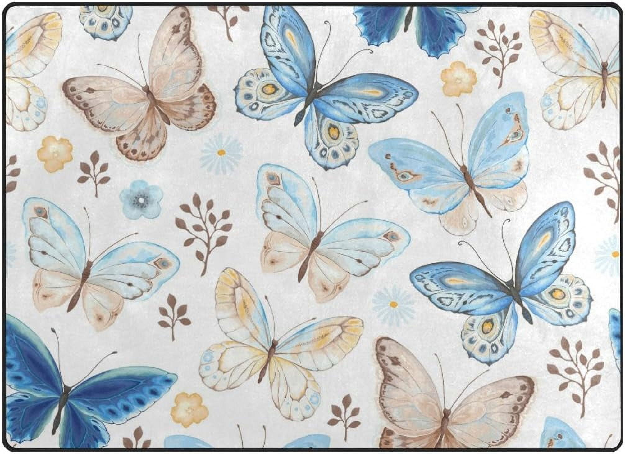 SKYSONIC Flying Butterflies Blue Area Rug Pad - 80x58 inch - 100% Light ...