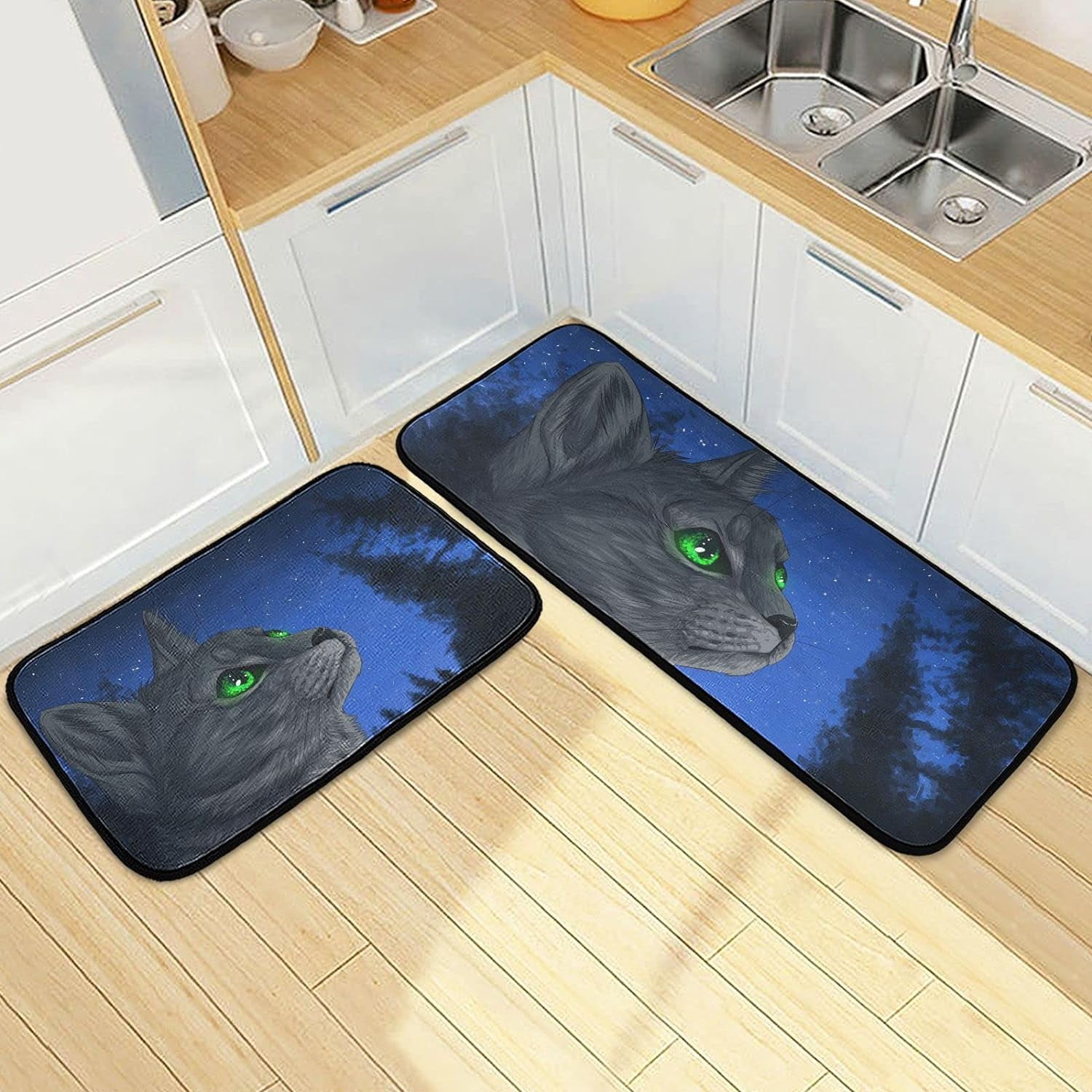 SKYSONIC Forest Black Cats Kitchen Rugs 2 Pieces, Halloween Night Sky ...