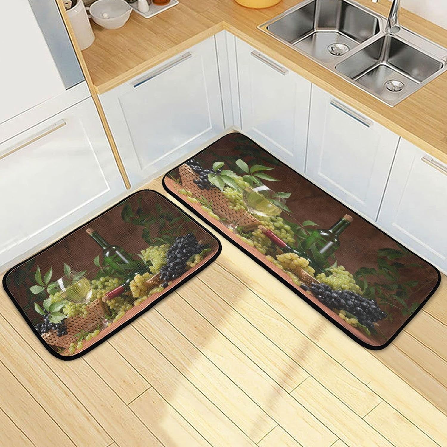 SKYSONIC Fresh Grapes Fruits Kitchen Rugs 2 Pieces, 3D Wine Themed ...