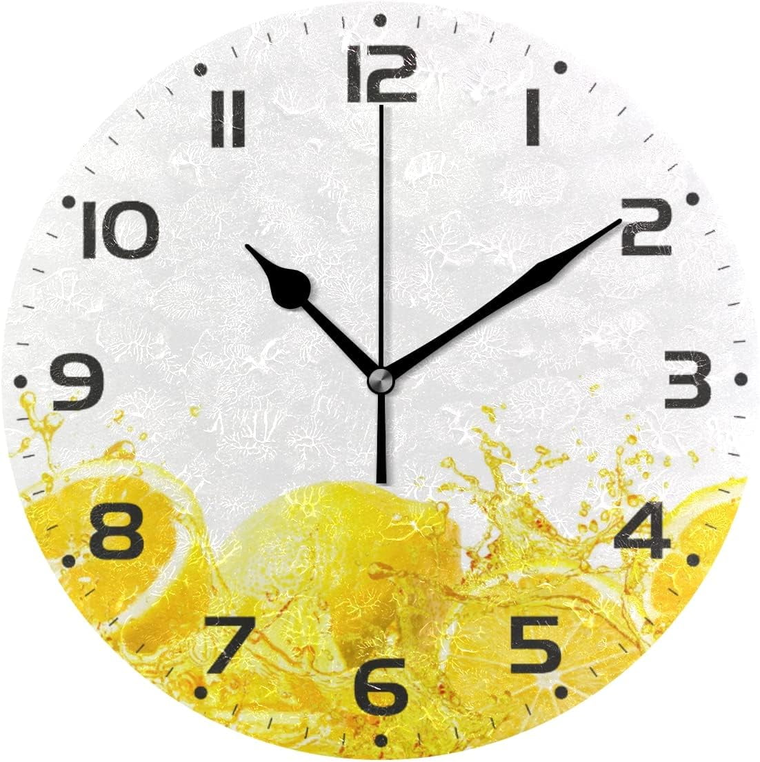 SKYSONIC Fresh Lemon Wall Clock 10 Inch Silent Non Ticking Round Clock ...