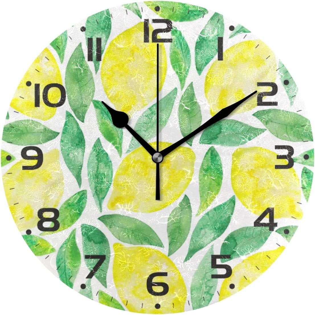 SKYSONIC Fresh Tropical Lemon Wall Clock 10 Inch Silent Non Ticking ...