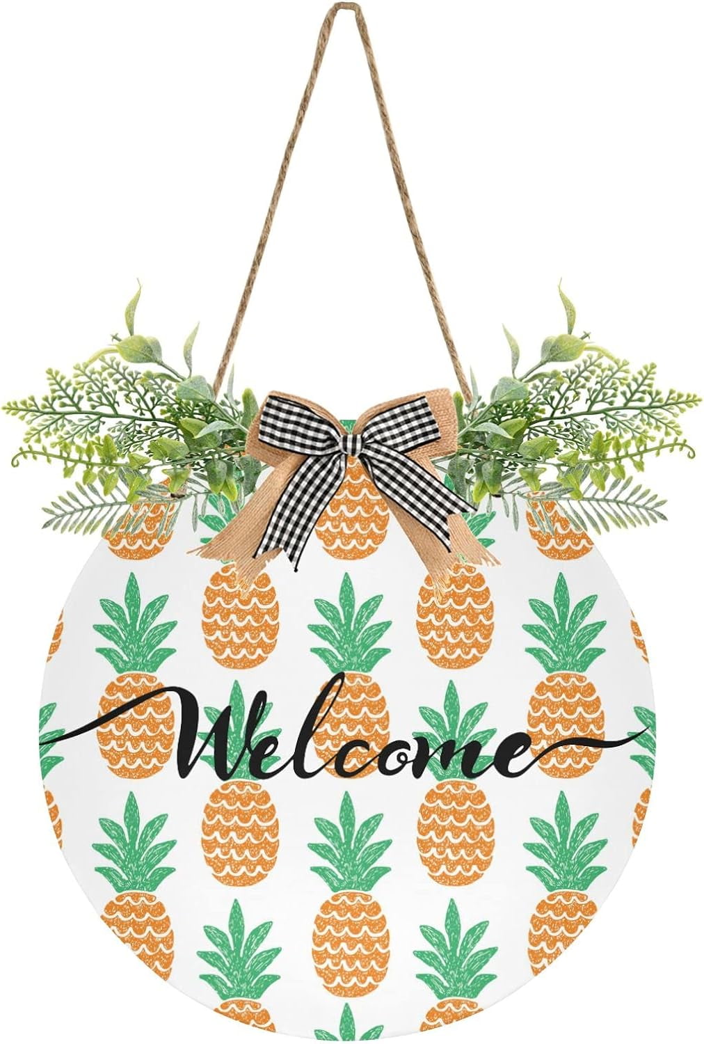 SKYSONIC Fun Pineapple Welcome Sign Front Door Decor Round Door Hanging ...
