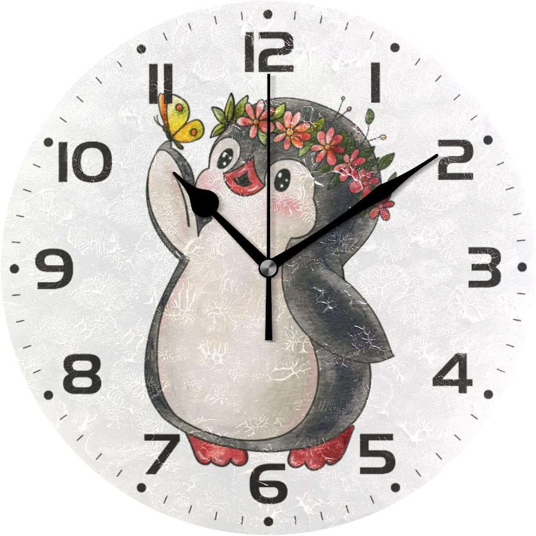 SKYSONIC Funny Cartoon Penguin Wall Clock 10 Inch Silent Non Ticking ...