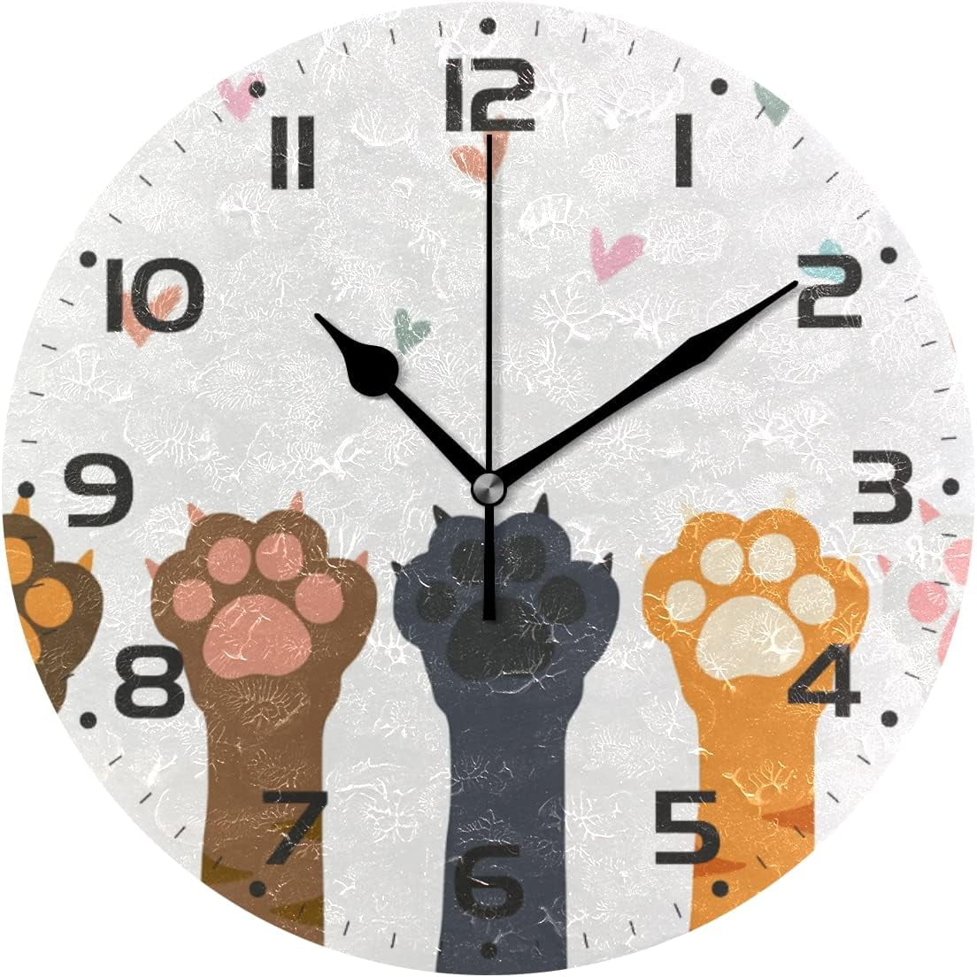 SKYSONIC Funny Cat Paw Wall Clock 10 Inch Silent Non Ticking Round ...