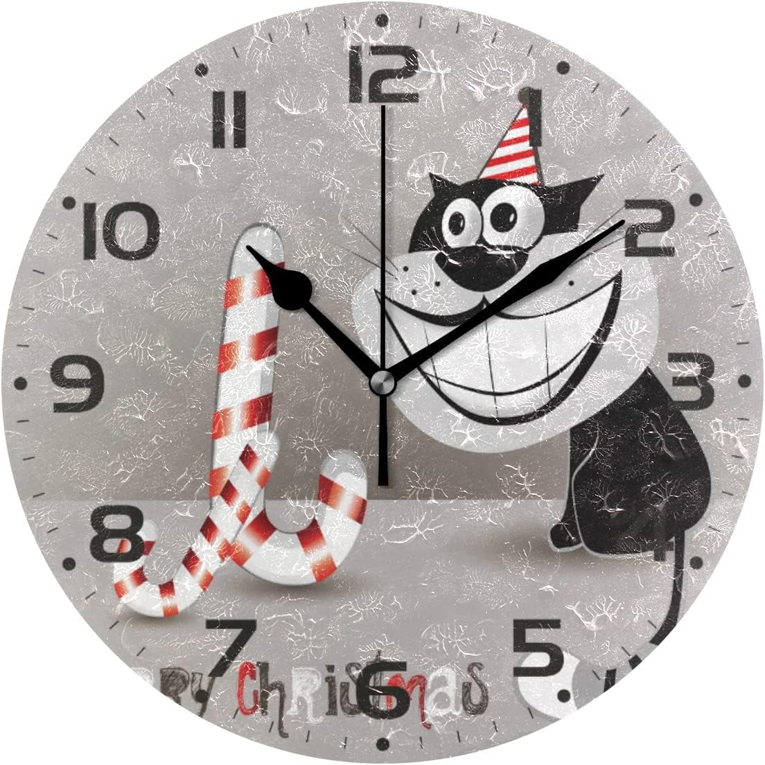 SKYSONIC Funny Christmas Cat Wall Clock 10 Inch Silent Non Ticking ...