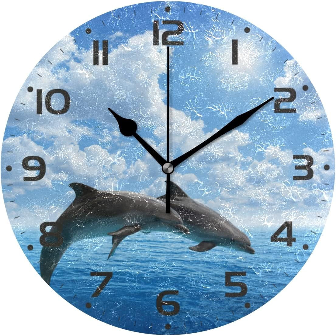 SKYSONIC Funny Dolphin Wall Clock 10 Inch Silent Non Ticking Round ...