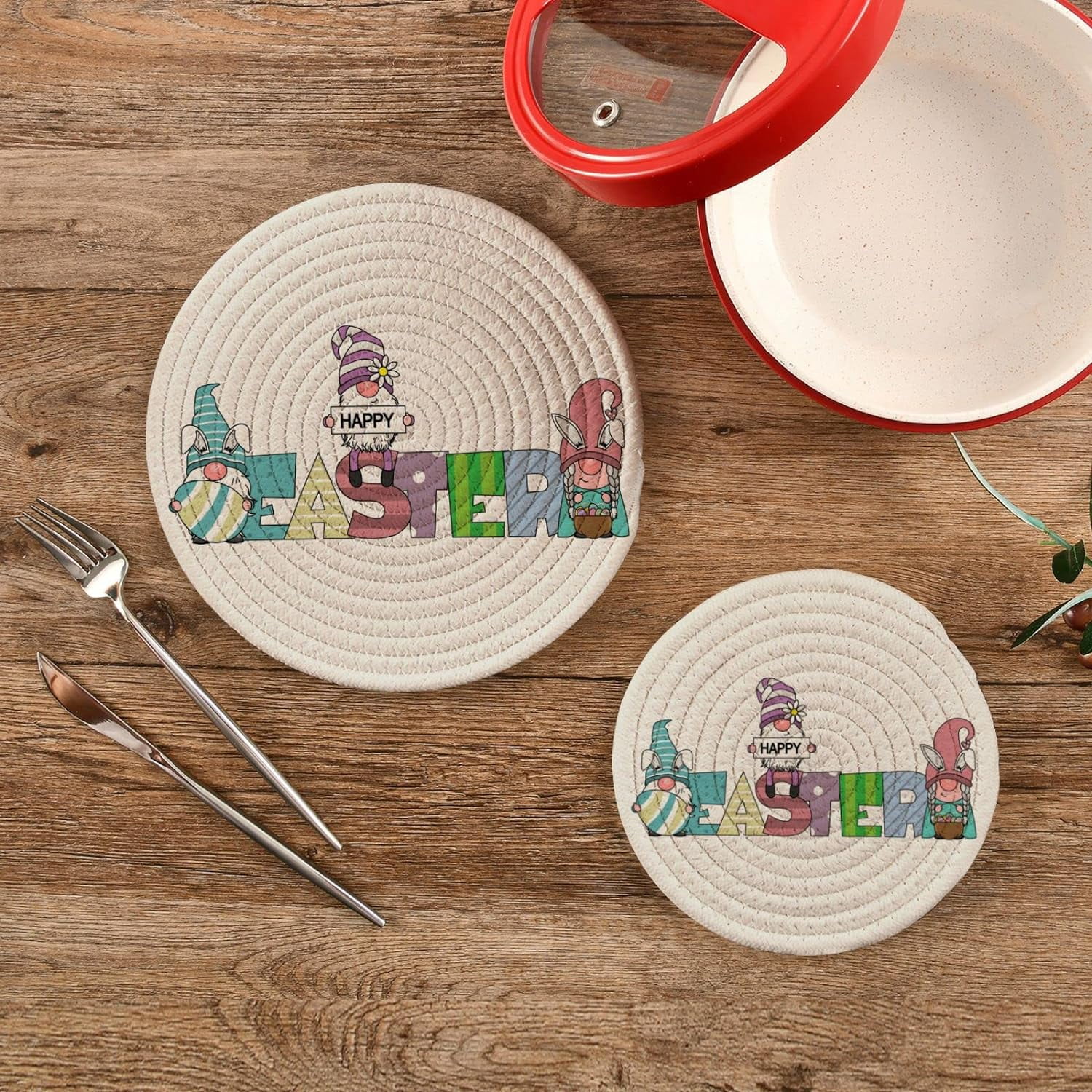SKYSONIC Funny Easter Gnomes Pot Holders Trivets, 2 Pcs Heat Resistant ...