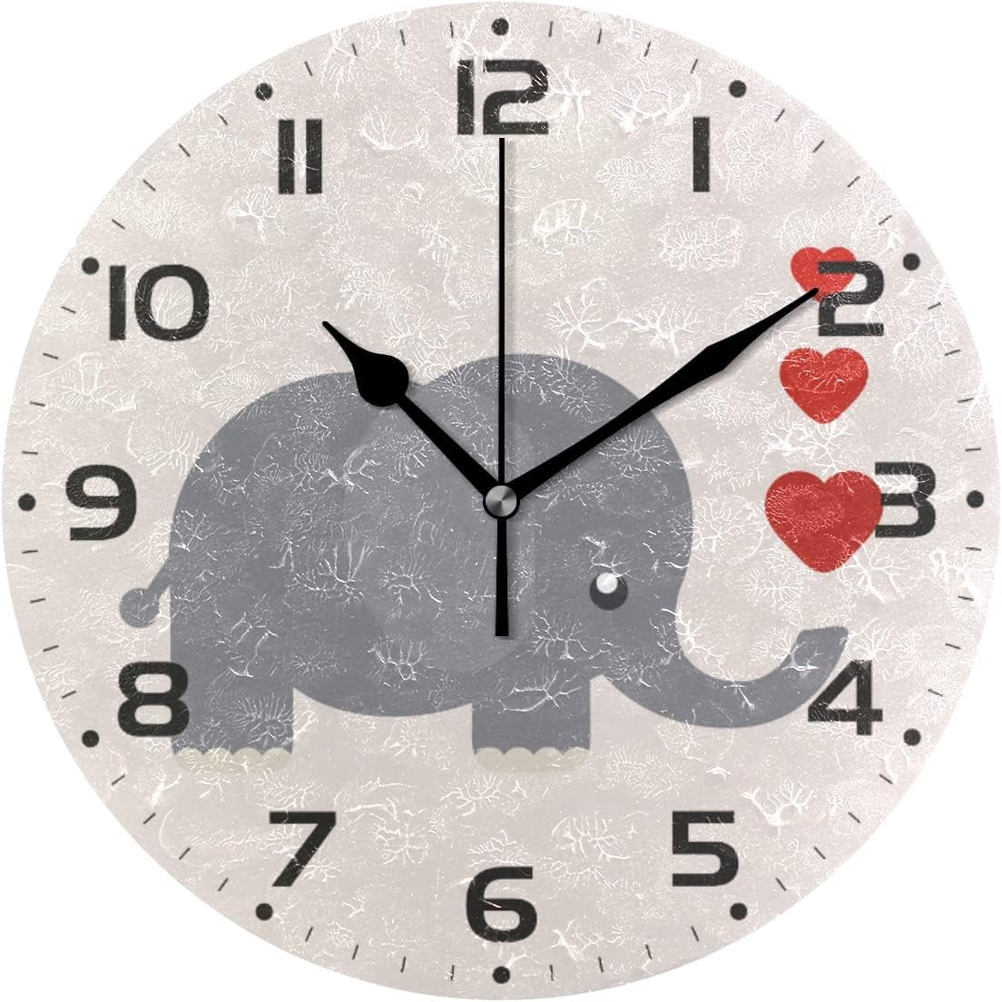 SKYSONIC Funny Elephant Heart Wall Clock 10 Inch Silent Non Ticking ...