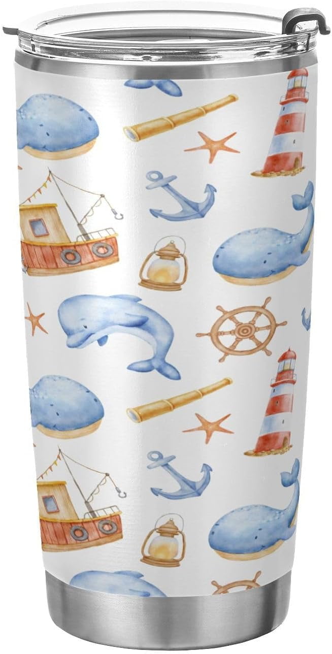 SKYSONIC Funny Nautical Pattern 12 oz Stainless Steel Insulated Mug ...