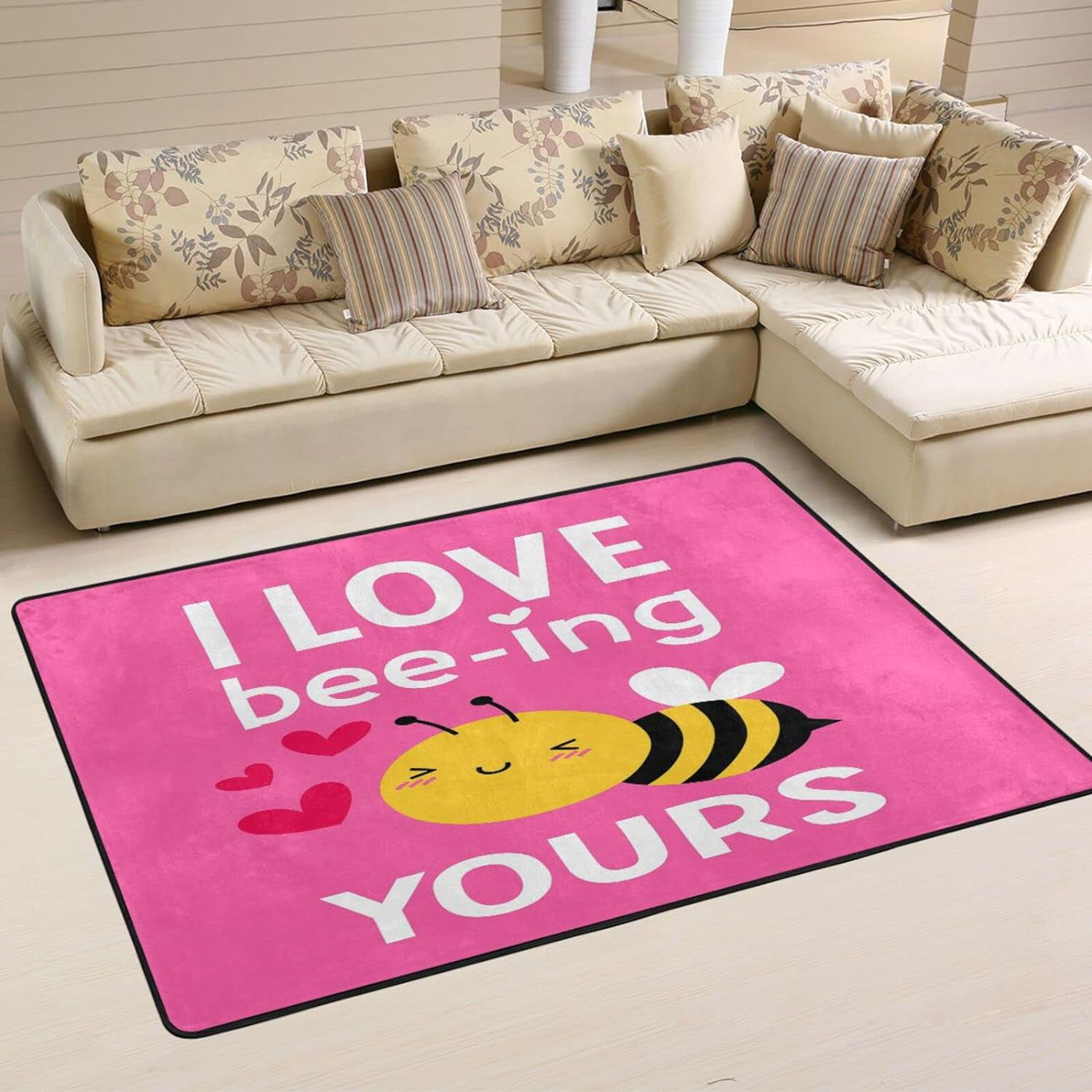 SKYSONIC Funny Quotes Cute Bee Area Rug 72x48in I Love Bee-ing Yours ...