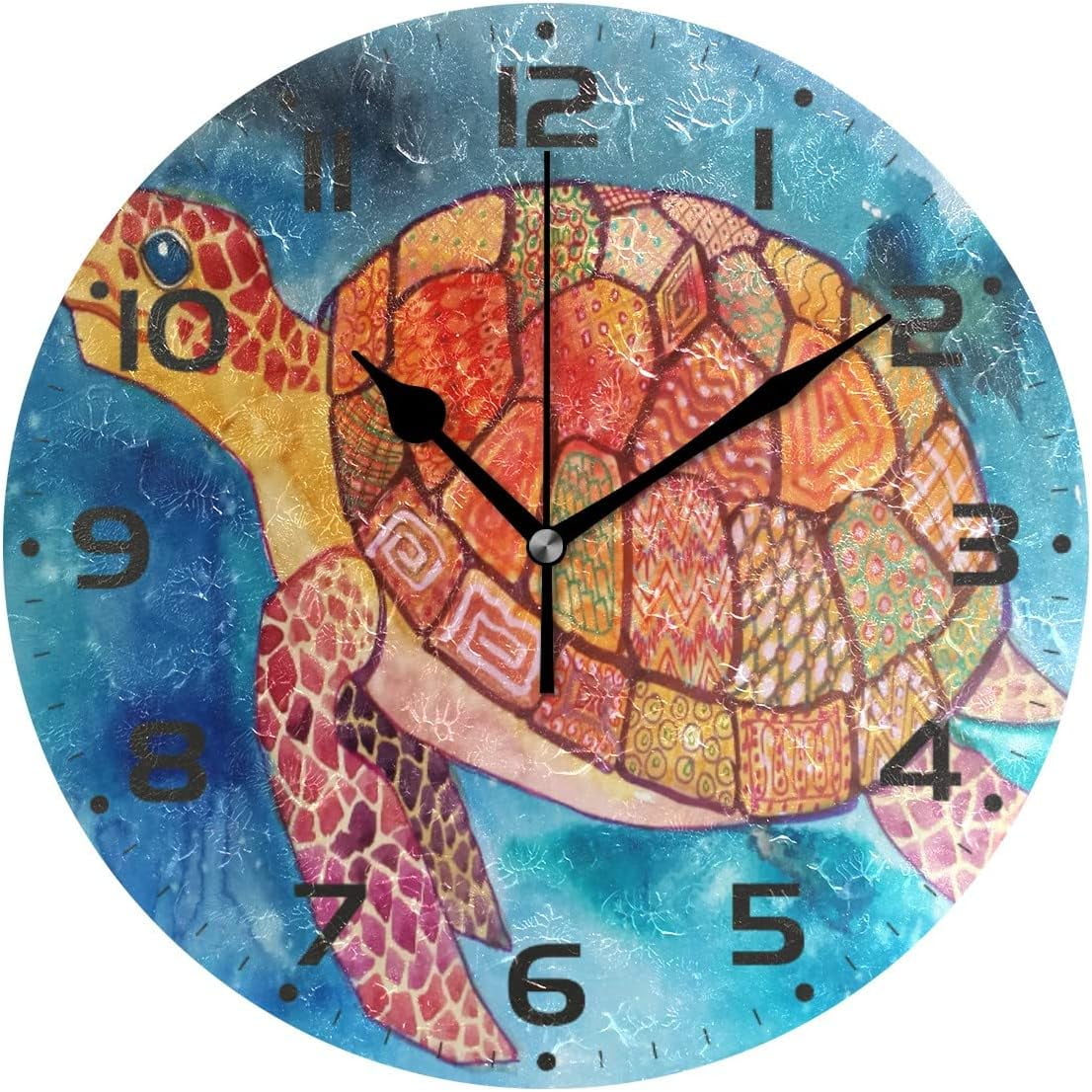 SKYSONIC Funny Sea Turtle Wall Clock 10 Inch Silent Non Ticking Round ...