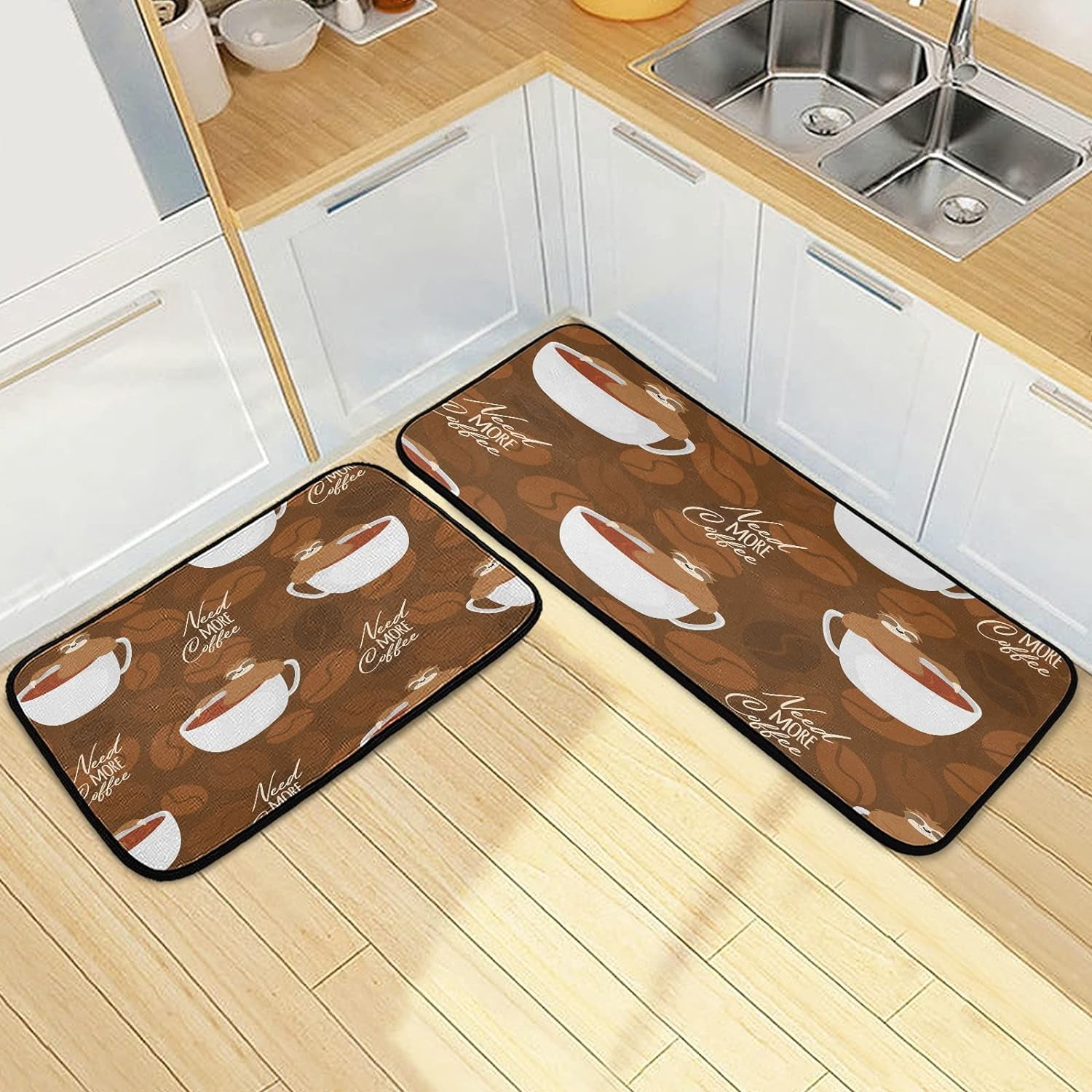 SKYSONIC Funny Sloths Coffee Cup Kitchen Rugs Set of 2, Coffee Beans ...