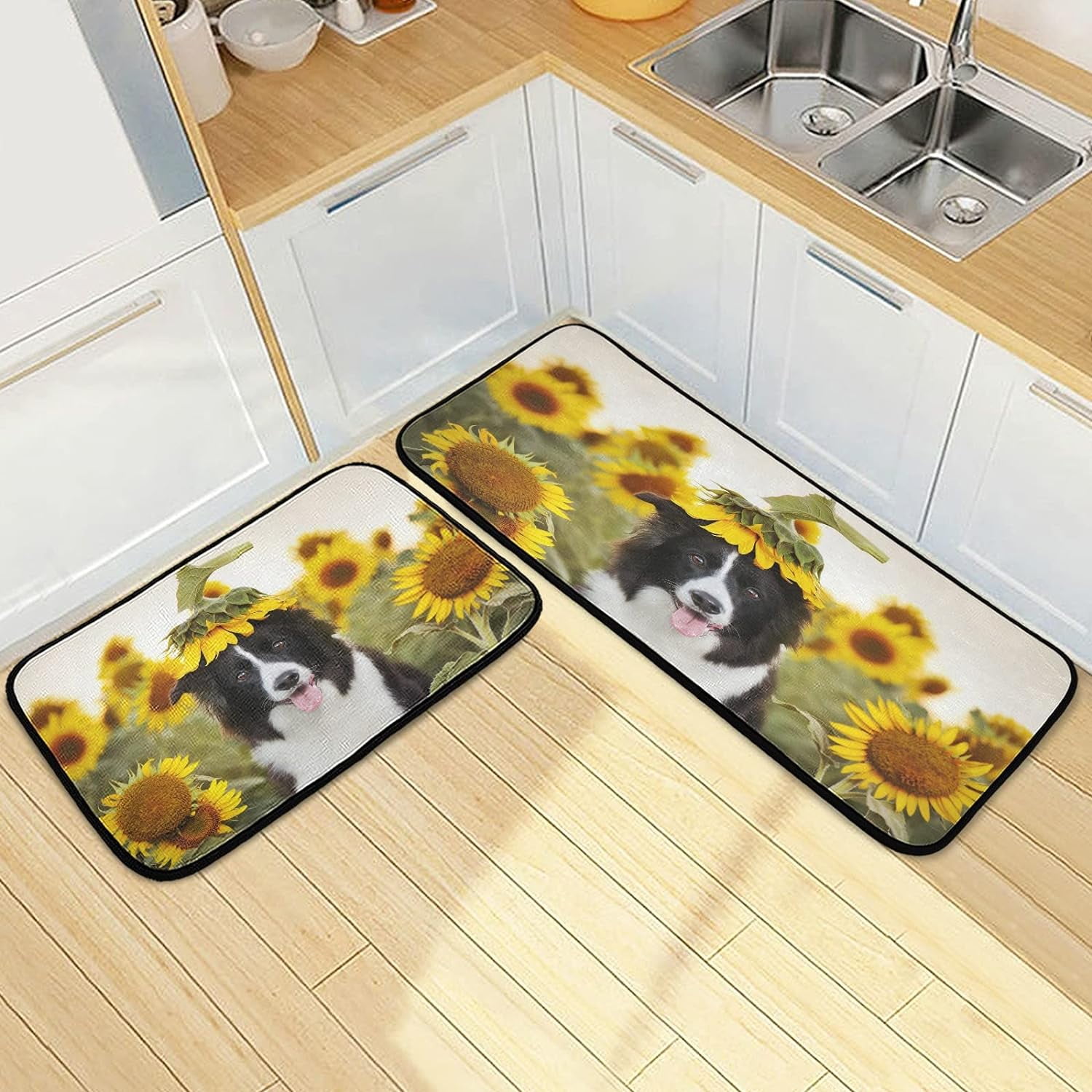 SKYSONIC Funny Sunflower Border Collie Kitchen Mats and Rugs Dog ...