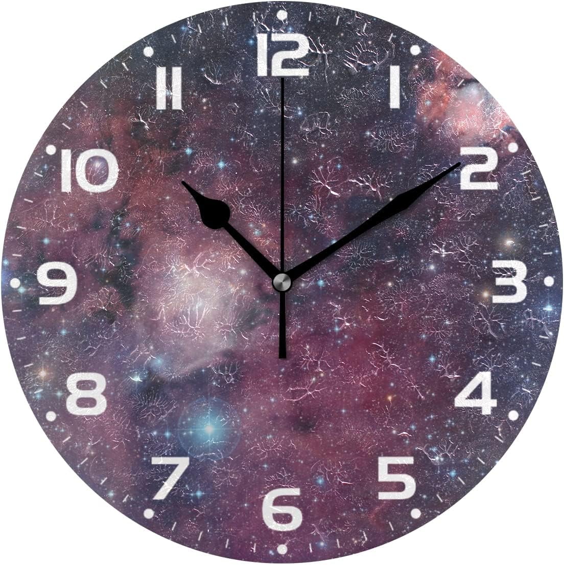 SKYSONIC Galaxy Space Wall Clock 10 Inch Silent Non Ticking Round Clock ...