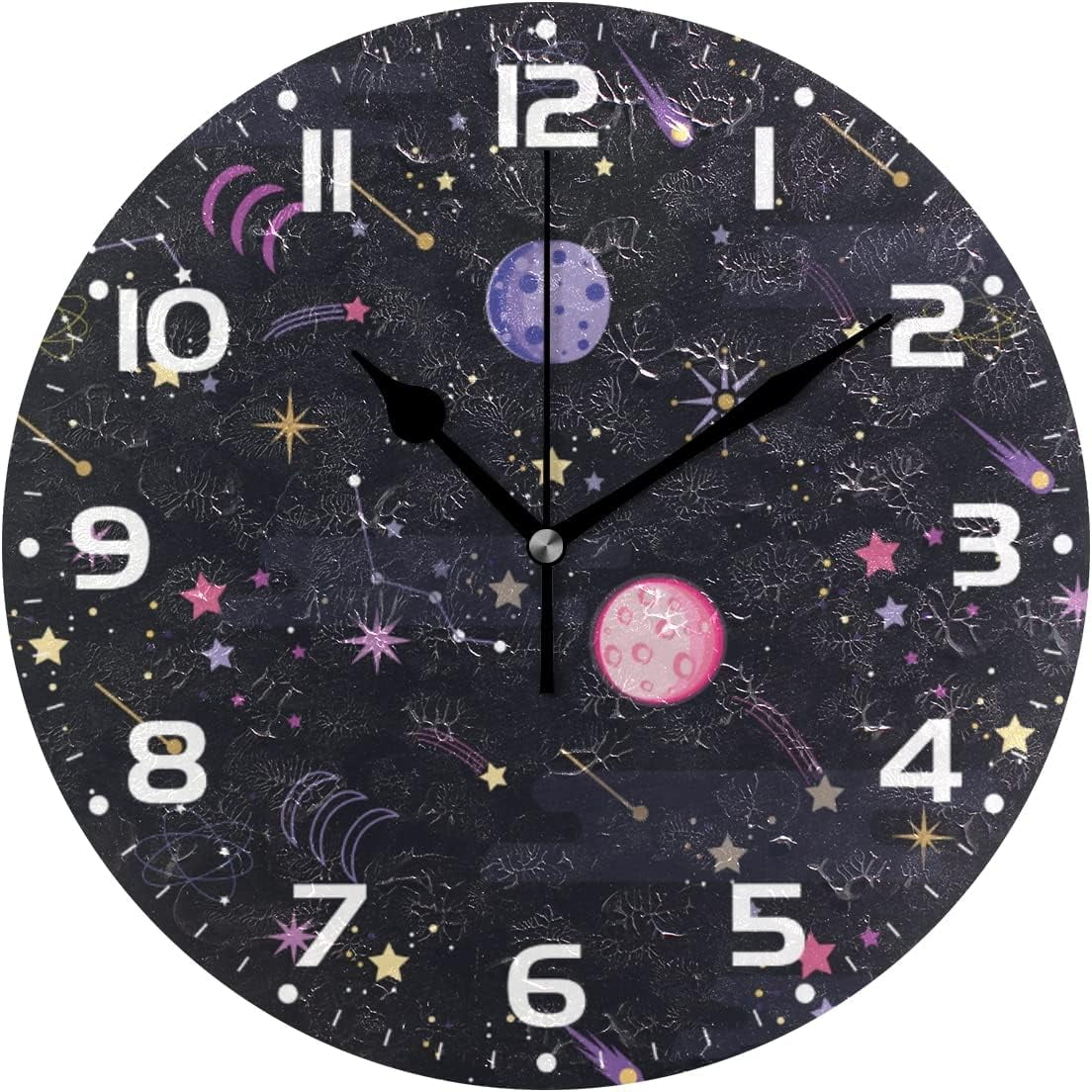 SKYSONIC Galaxy Space Wall Clock 10 Inch Silent Non Ticking Round Clock ...