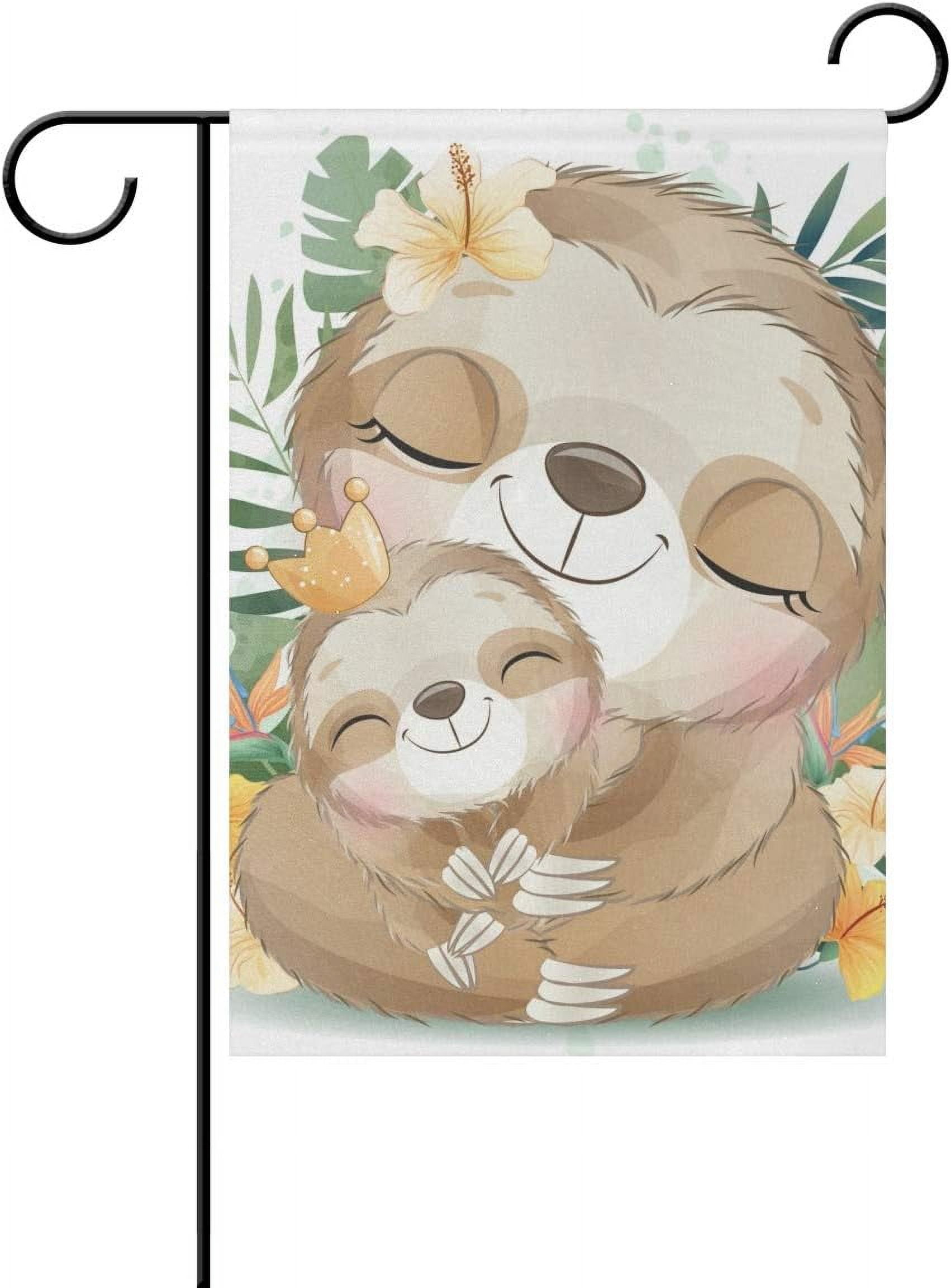 SKYSONIC Garden Flag Cute Sloth with Baby Double-Sided Printed House ...