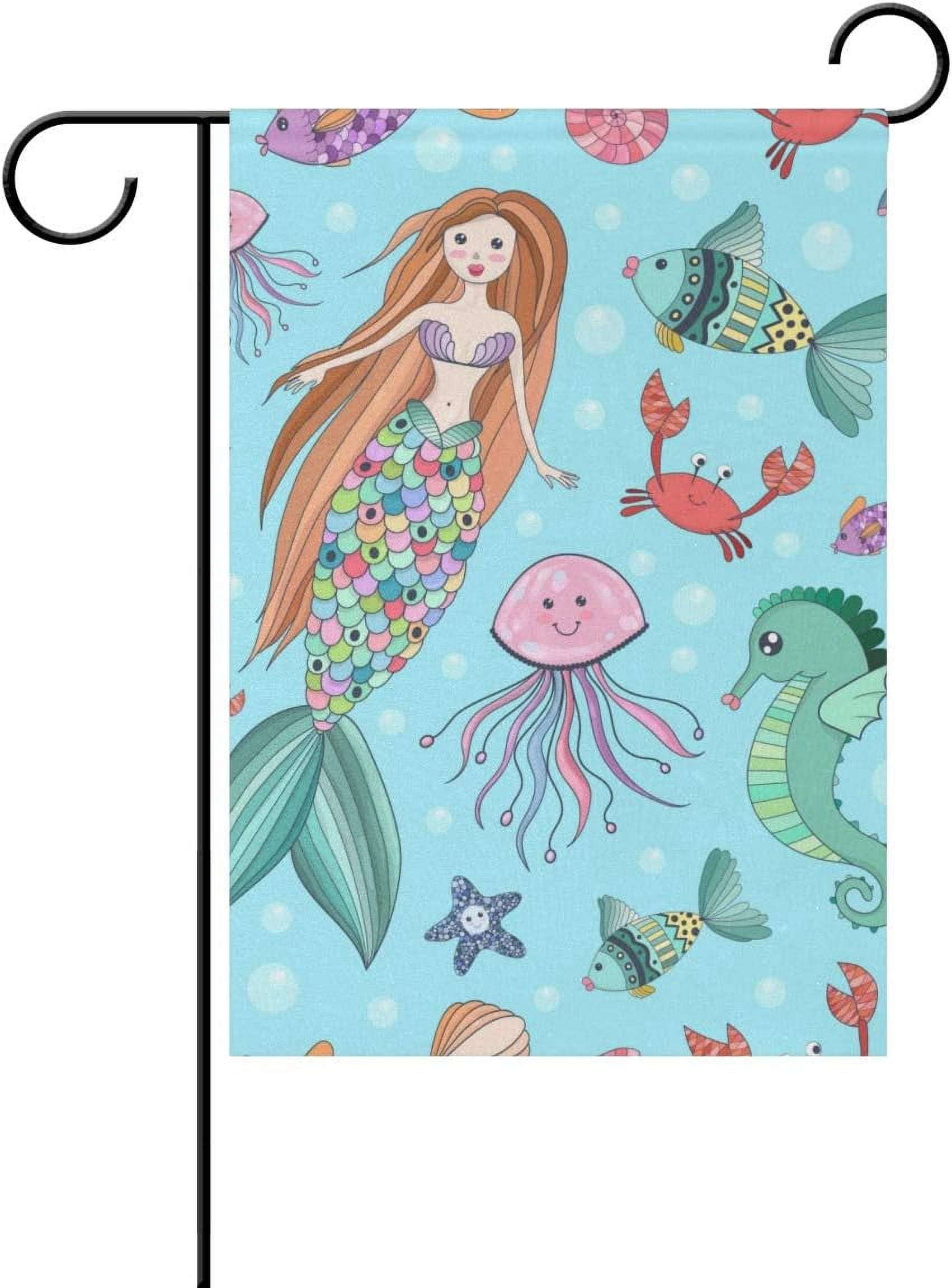 SKYSONIC Garden Flag Mermaid Sea Animals Double-Sided Printed House ...