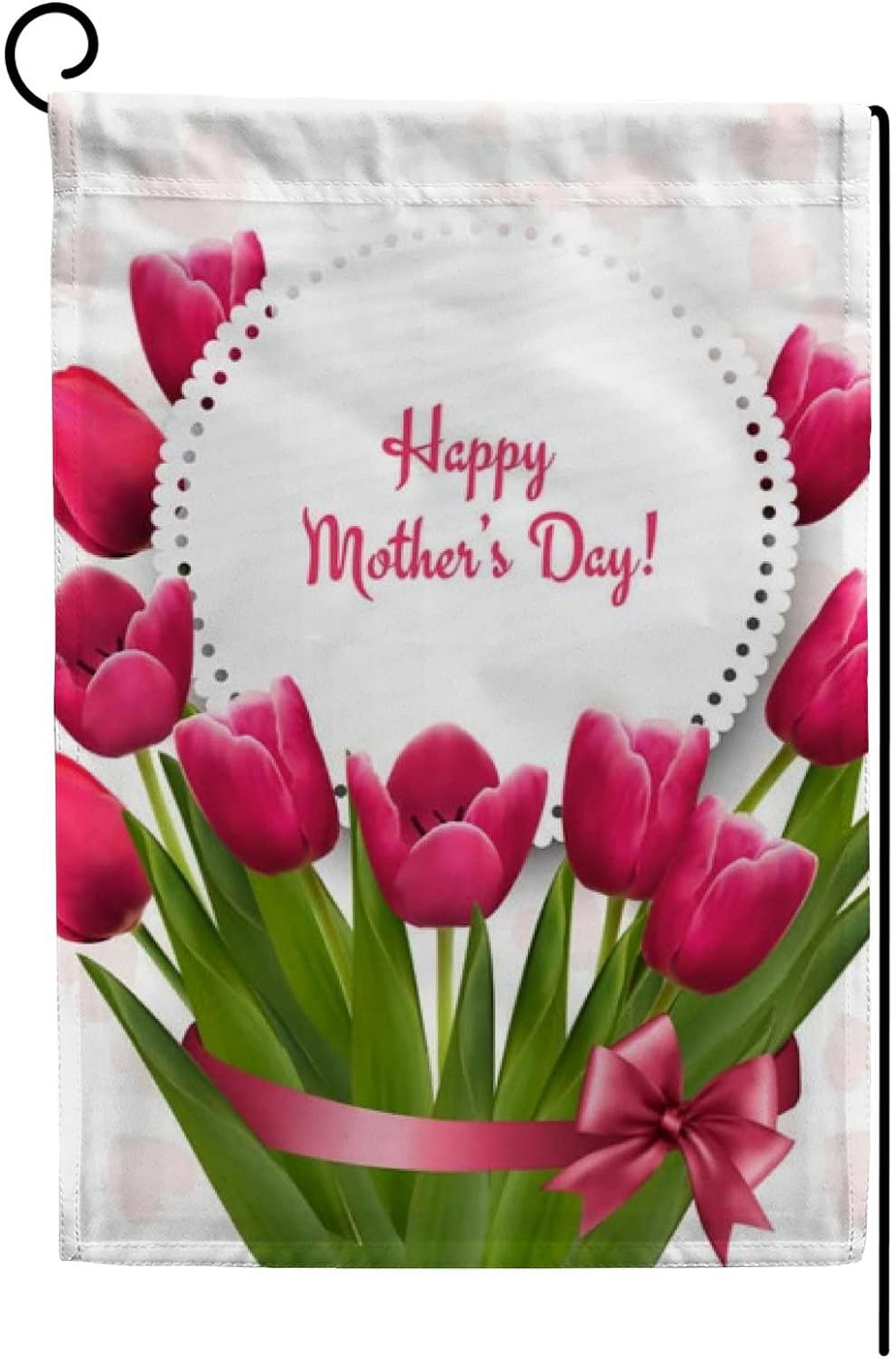 SKYSONIC Garden Flag Pink Tulips with Happy Mother's Day Garden House ...
