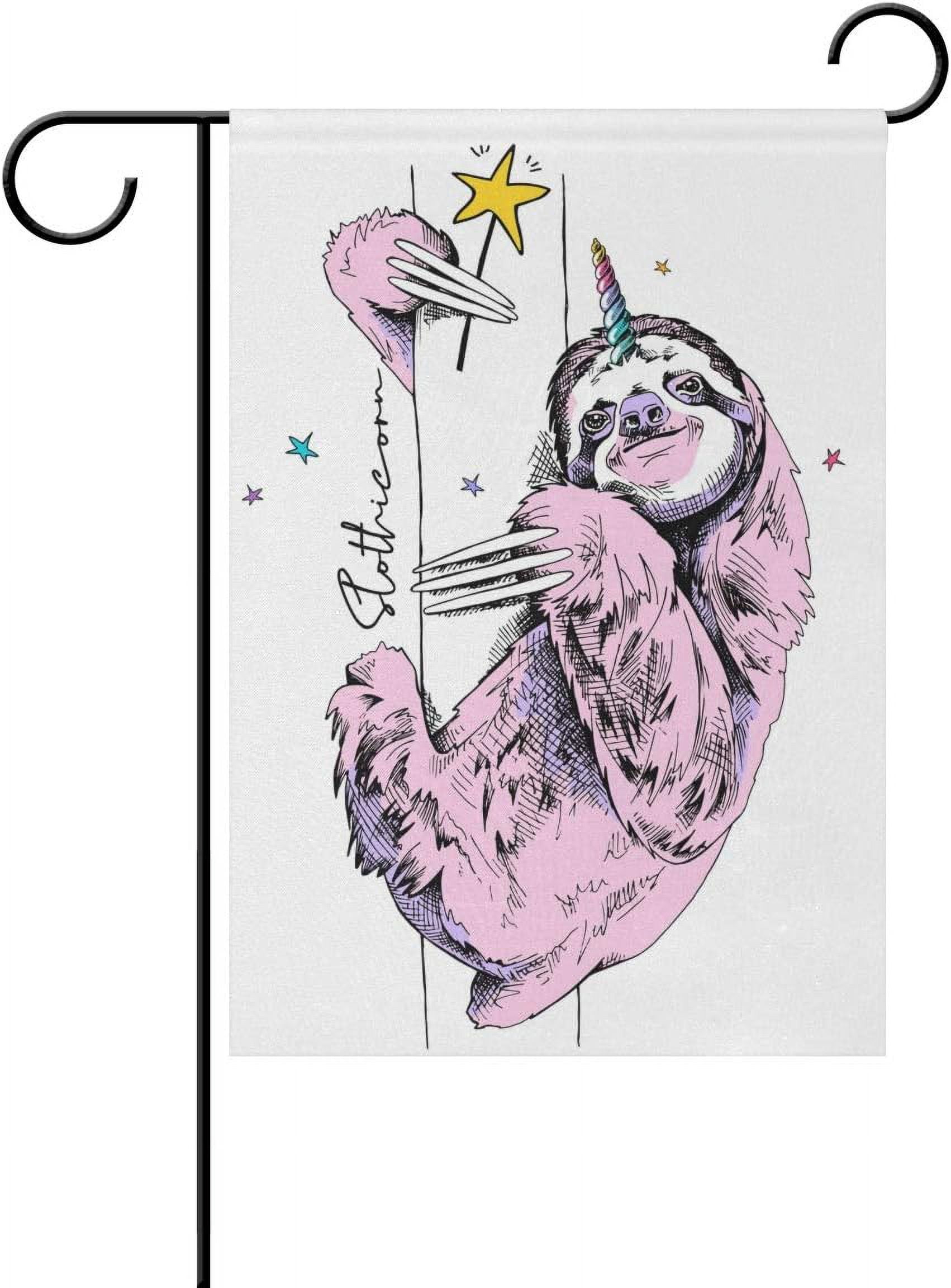 SKYSONIC Garden Flag Sloth with A Unicorn Horn Double-Sided Printed ...