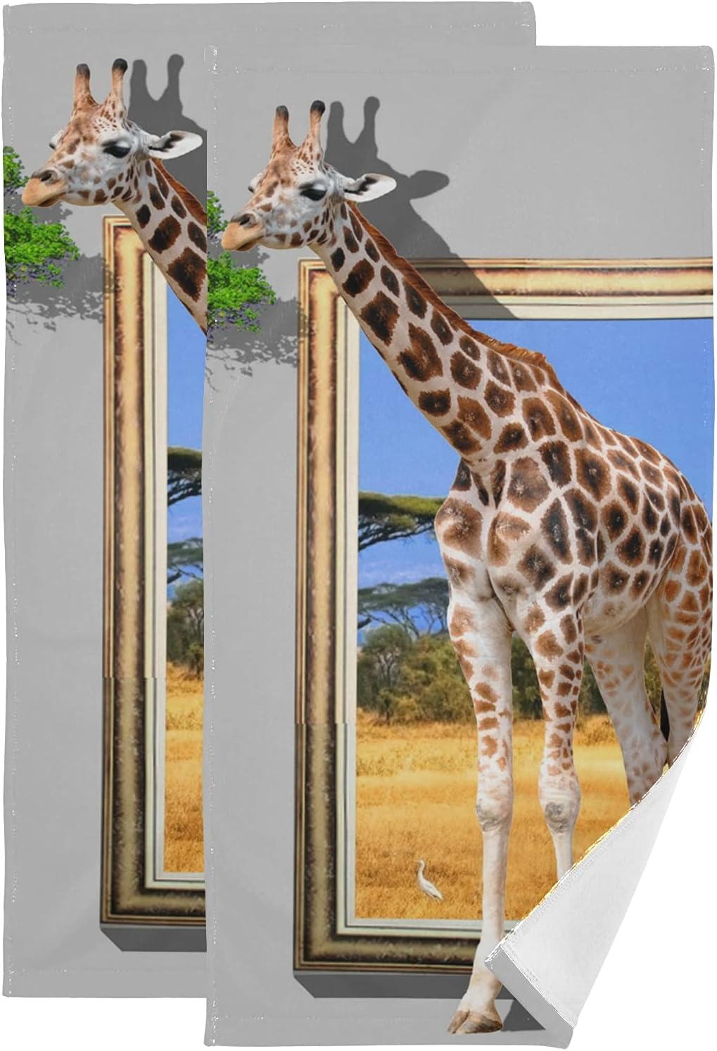 SKYSONIC Giraffe Soft Hand Towels 2-Piece,14.4" x 28.3" Absorbent Bath ...