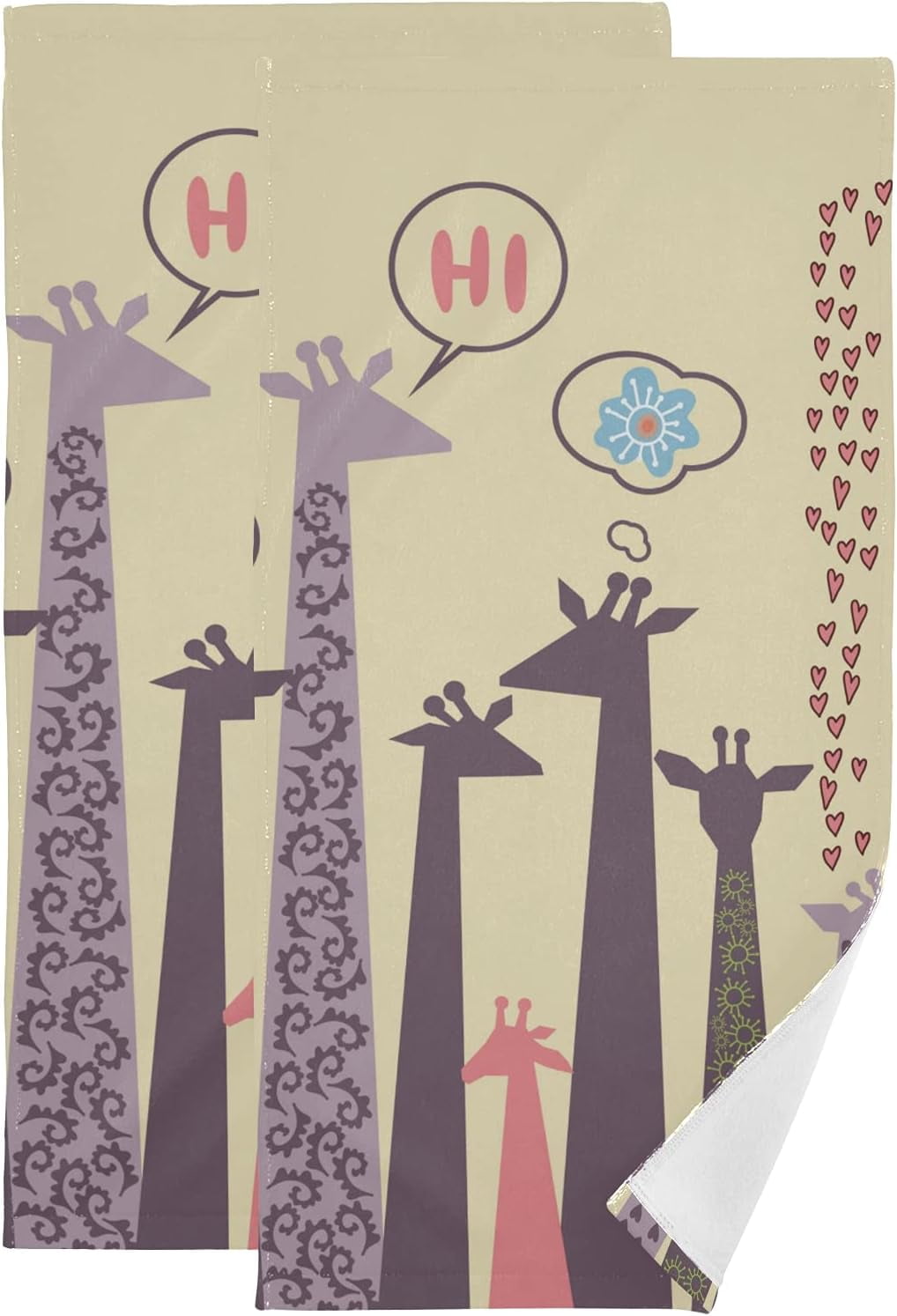 SKYSONIC Giraffe Soft Hand Towels 2-Piece,14.4" x 28.3" Absorbent Bath ...