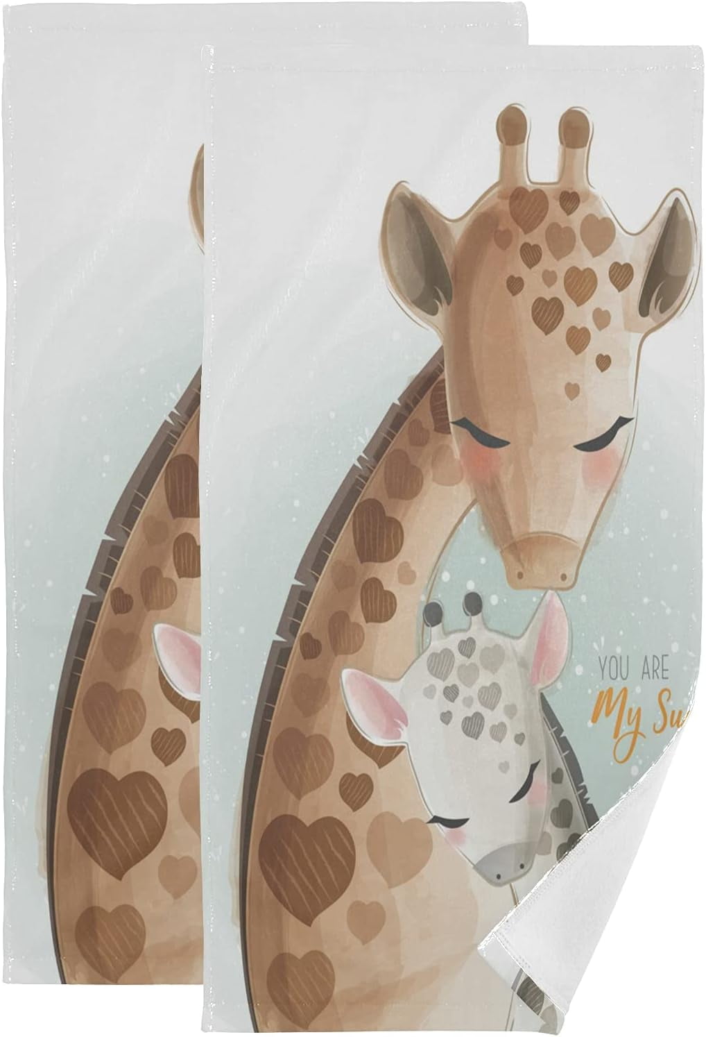 SKYSONIC Giraffe Soft Hand Towels 2-Piece,14.4" x28.3" Absorbent Bath ...