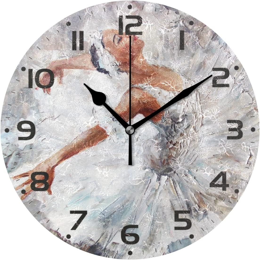 SKYSONIC Girl Ballerina Oil Painting Wall Clock 10 Inch Silent Non ...