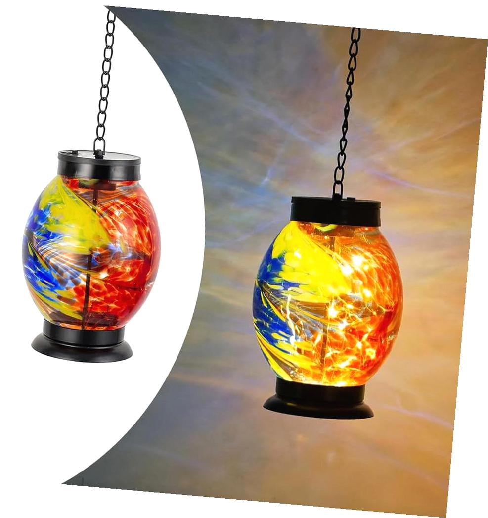 SKYSONIC Glass Solar Lanterns Garden Decorative Lantern with Metal ...