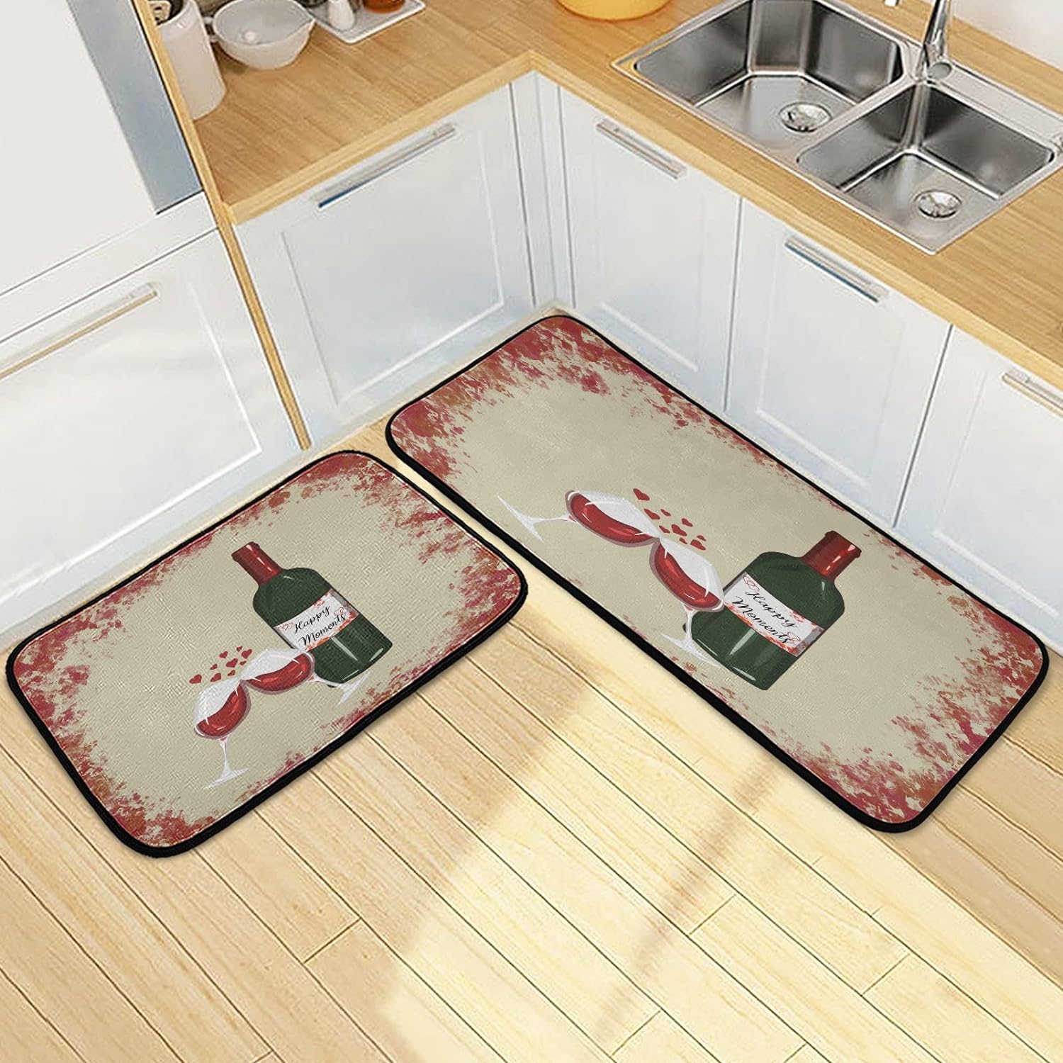 SKYSONIC Glasses and A Bottle of Wine Kitchen Rugs Set of 2, Vintage ...