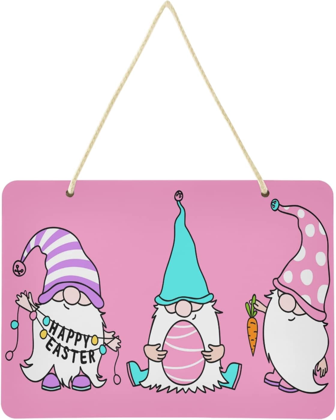 SKYSONIC Gnomes Easter Egg Welcome Sign Front Door Decor Wall Hanging ...