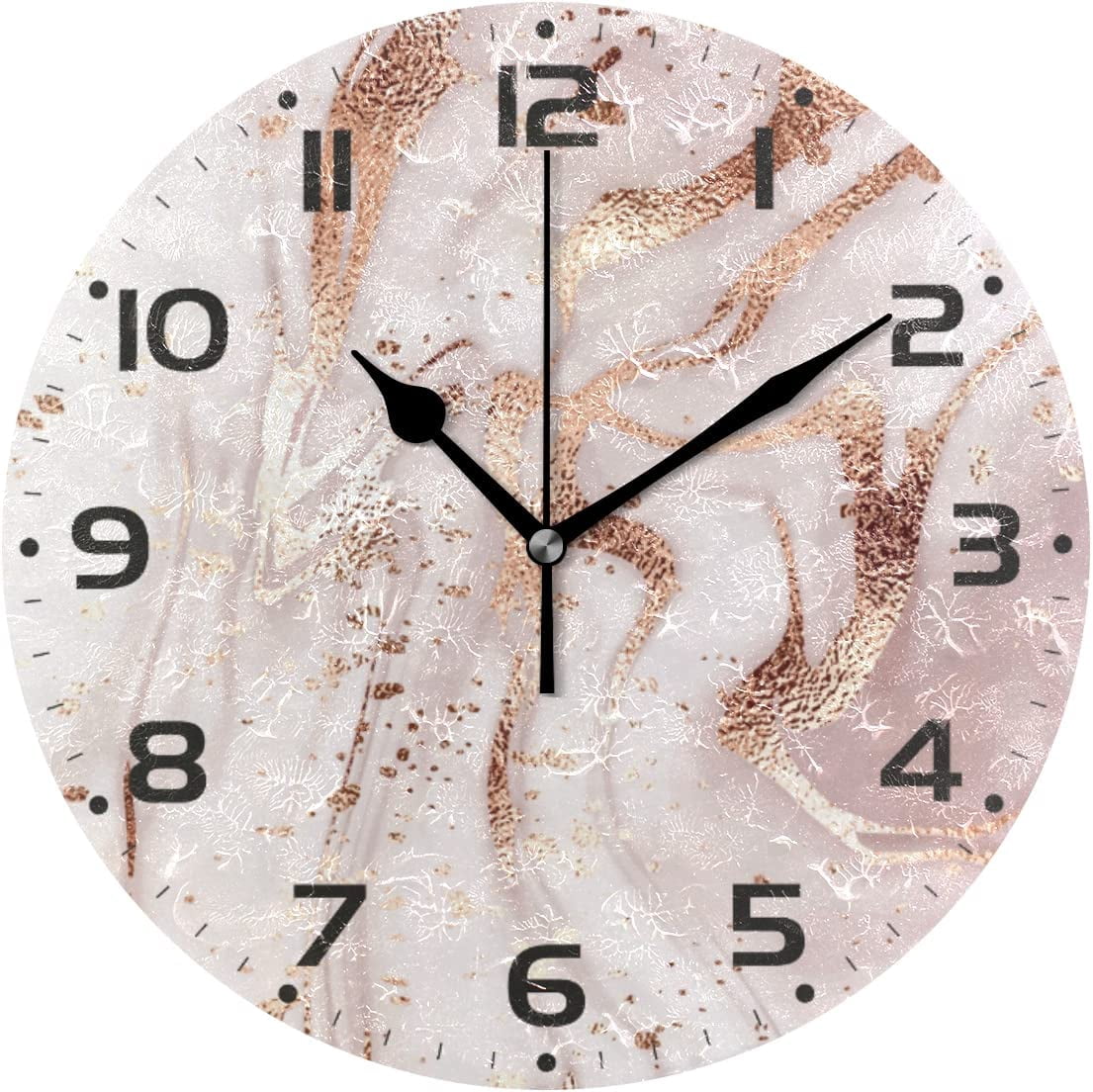 SKYSONIC Gold Pink Marble Texture Wall Clock 10 Inch Silent Non Ticking ...